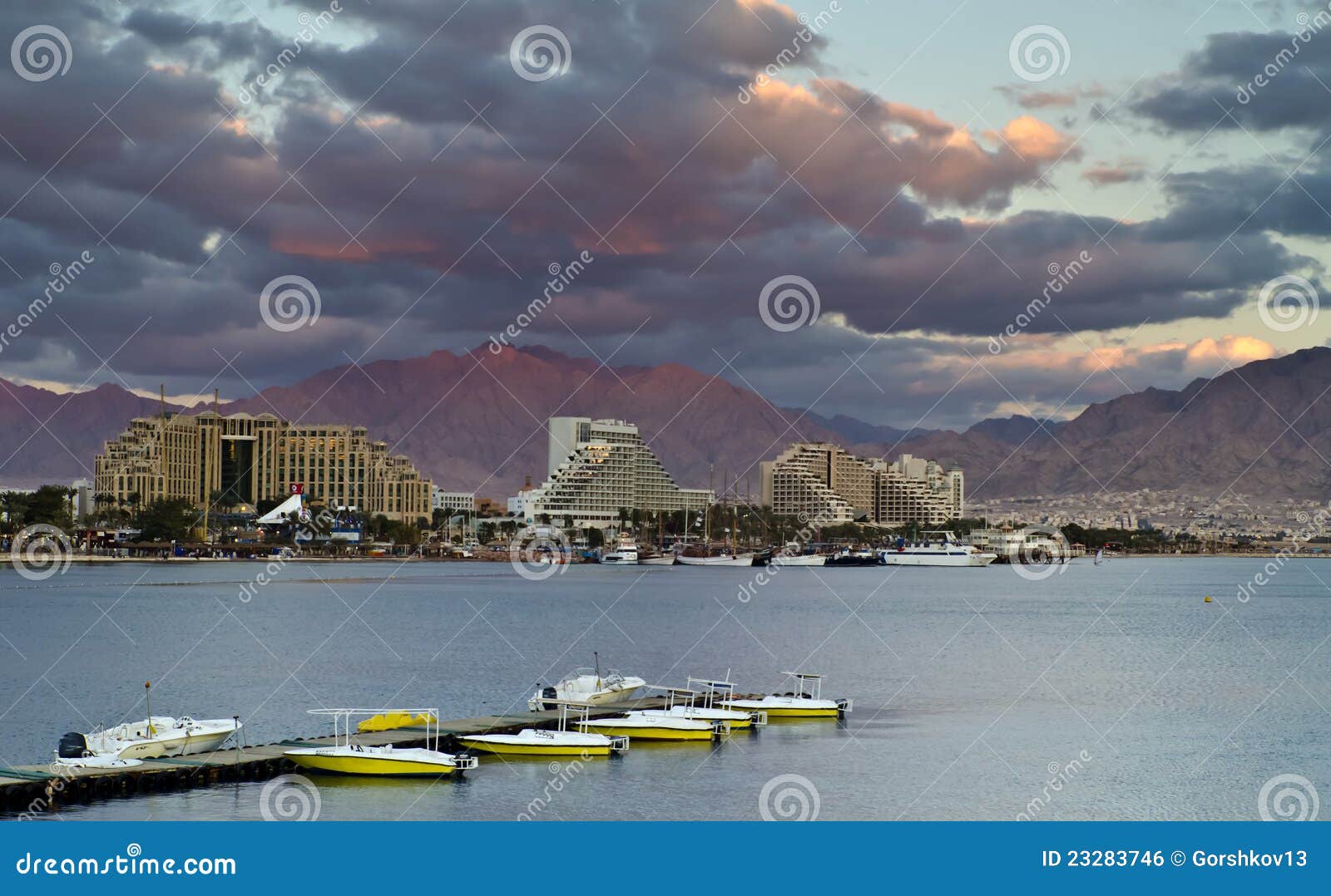 Northern Beach of Eilat at Sunset, Israel Stock Photo - Image of desert ...
