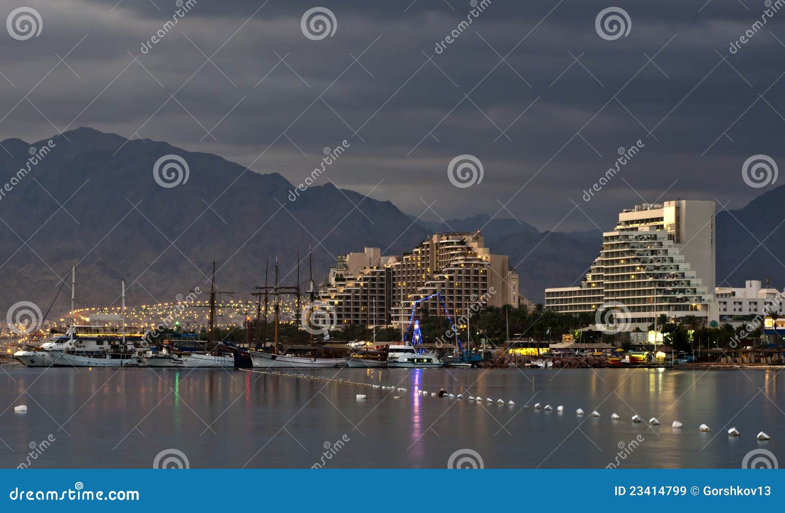 Northern Beach of Eilat at Sunset, Israel Stock Image - Image of ...