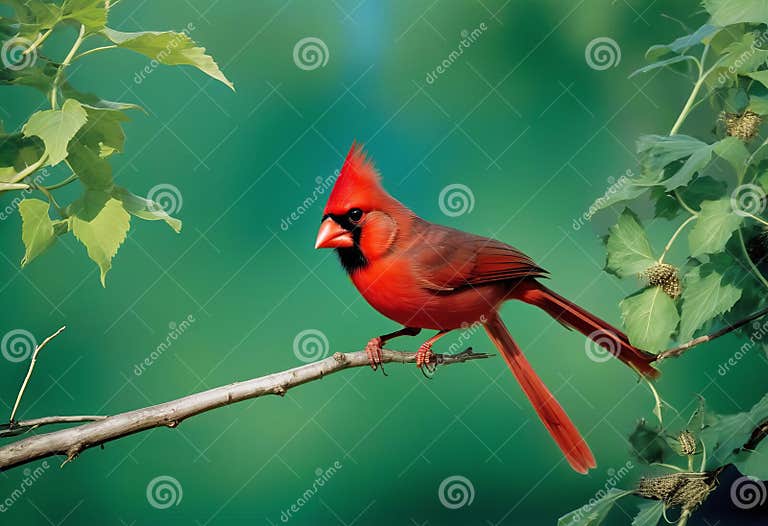 Northern Cardinal Perching on Branch Stock Illustration - Illustration ...