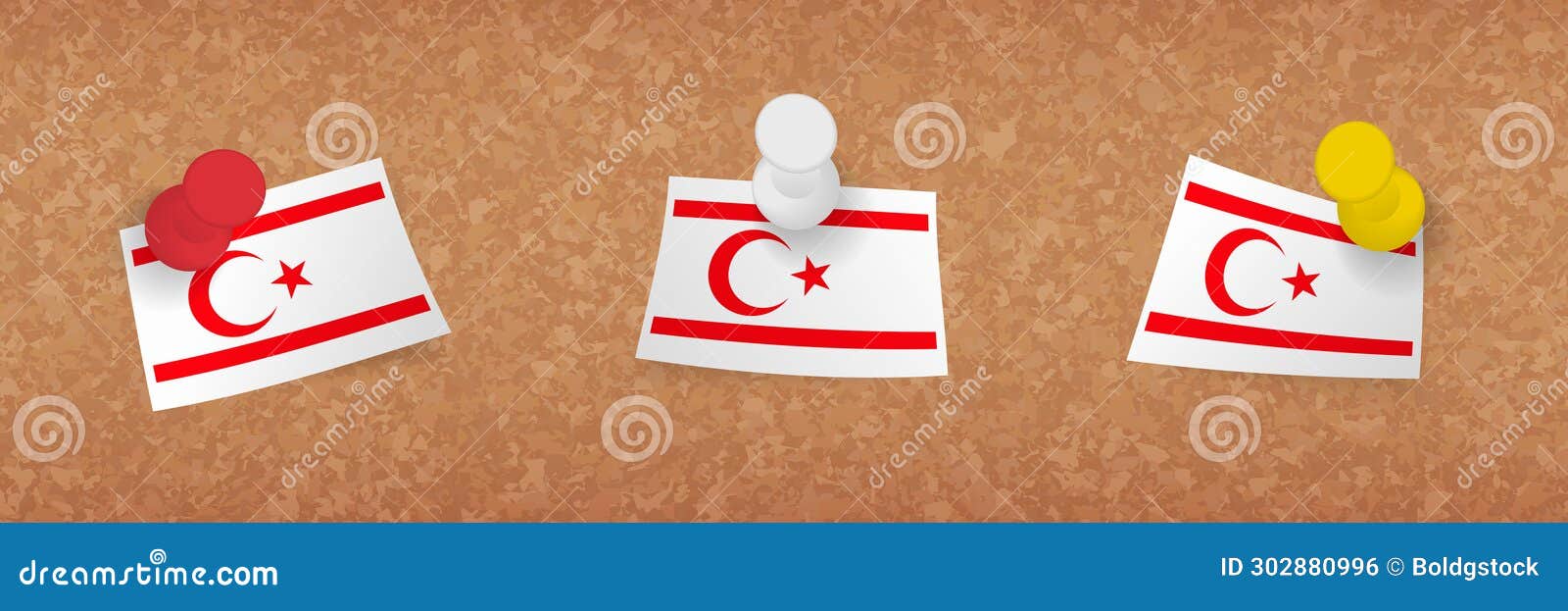 Northern Cyprus Flag Pinned in Cork Board, Three Versions of Northern ...
