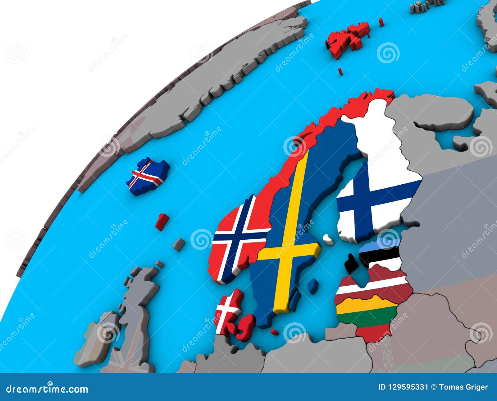 Northern Europe with Flags on 3D Globe Stock Illustration ...