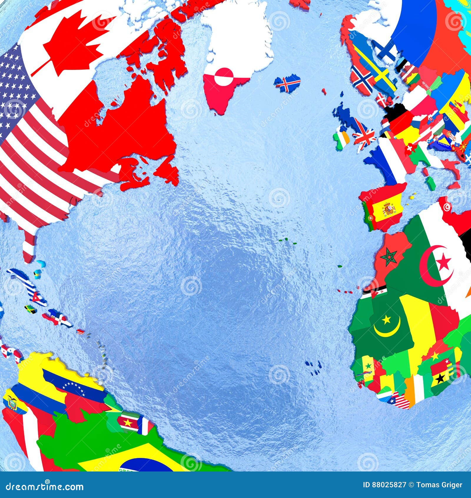 Northern Hemisphere on Political Globe with Flags Stock Illustration ...