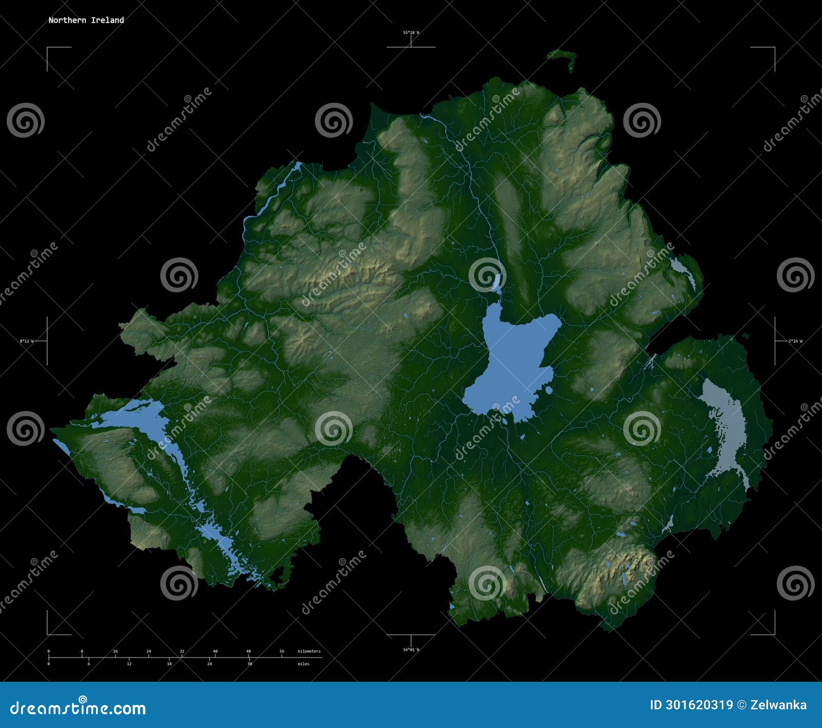 Northern Ireland Shape on Black. Physical Stock Illustration ...