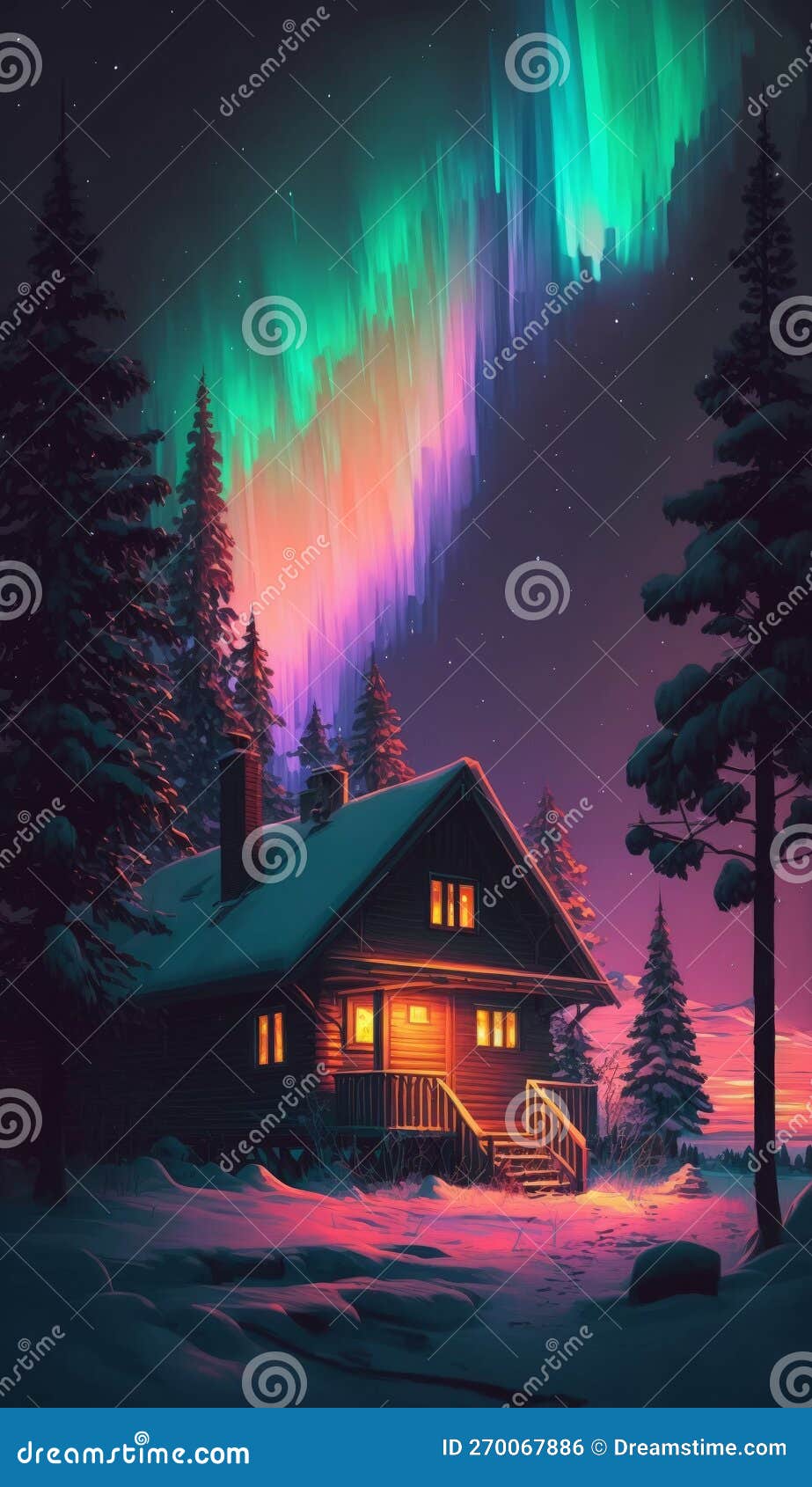 Northern Lights at the Edge of the North Pole Icy Area Generative AI ...