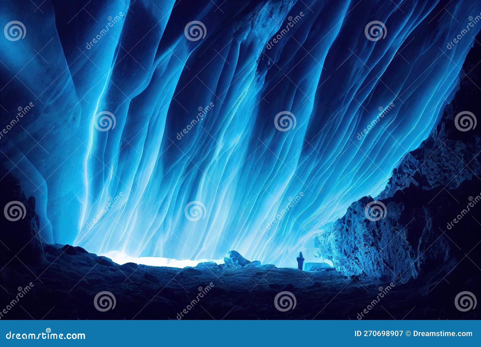 Northern Lights Ice Ceiling in Large Ice Cave. Stock Illustration ...