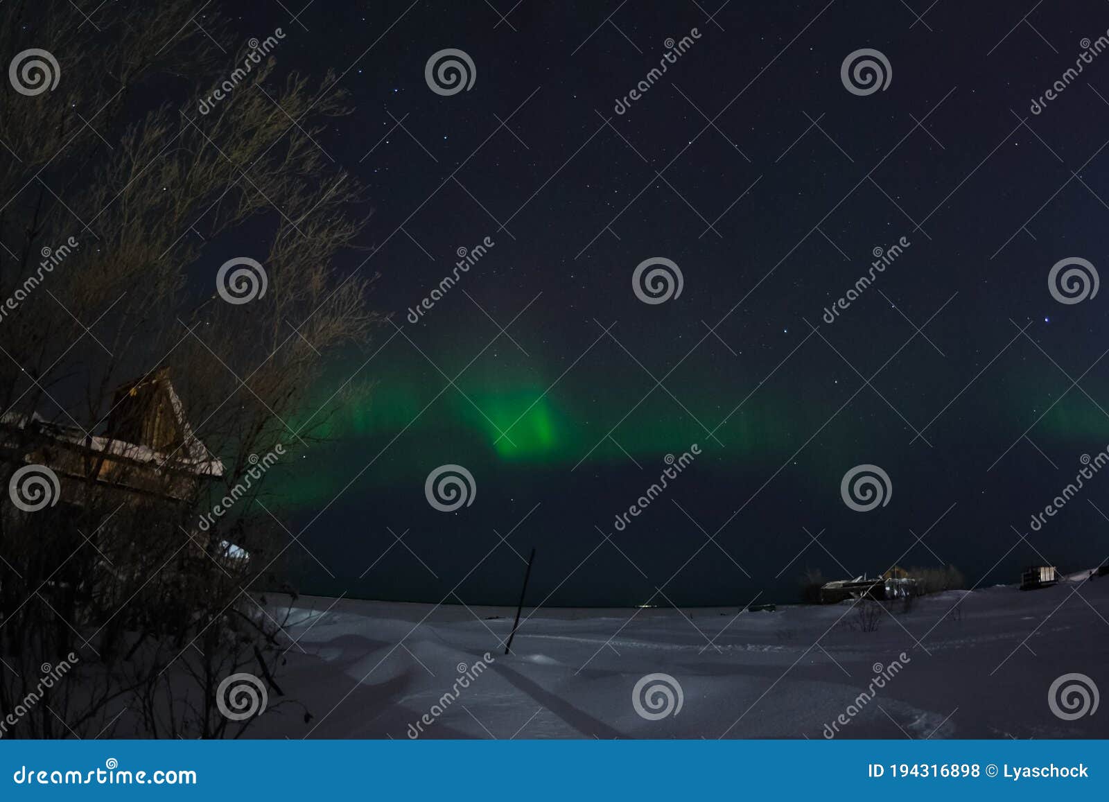 Northern Lights in Night Sky. Northern Lights in the Tundra Stock Photo ...