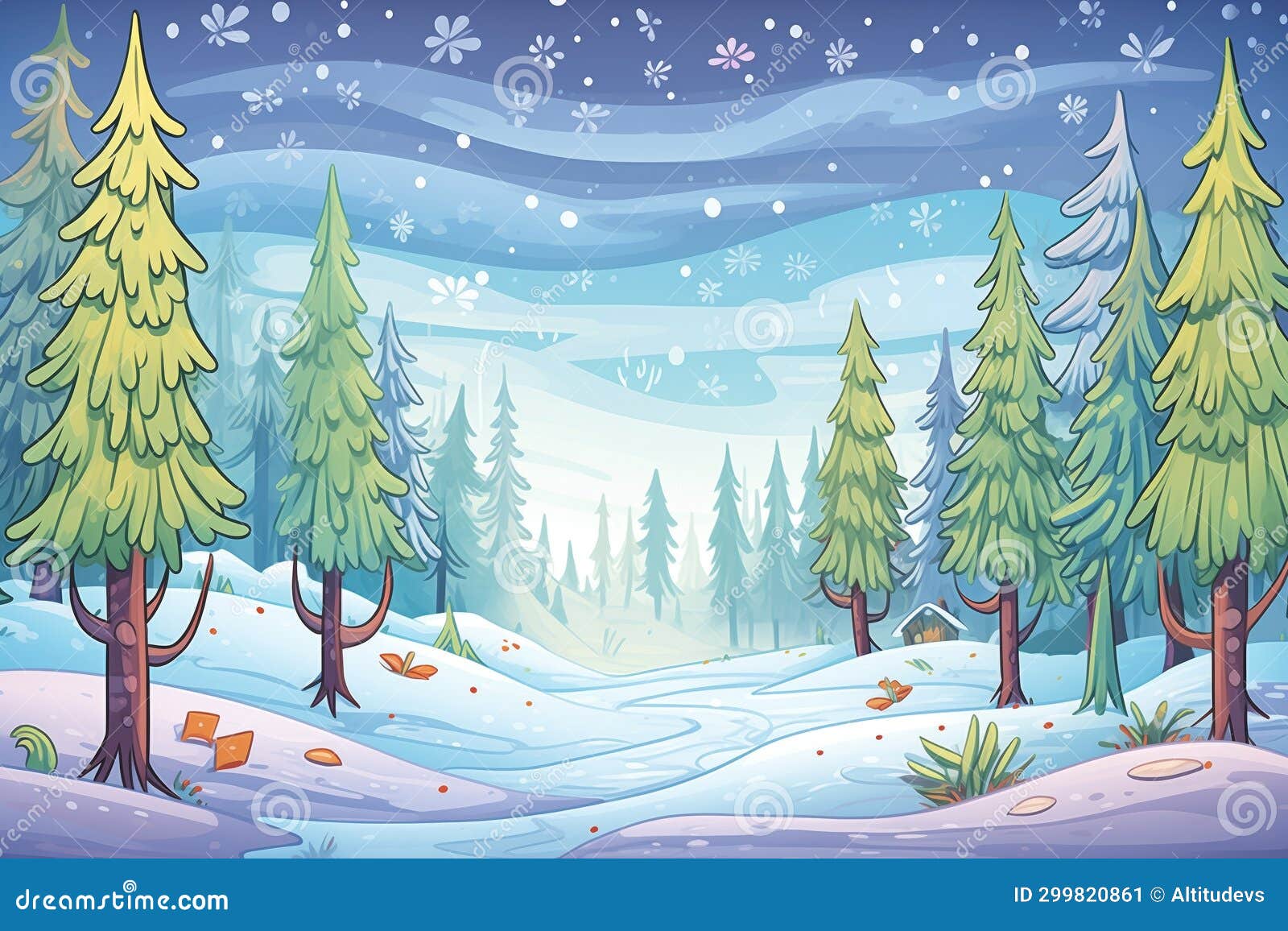 Northern Lights Over a Cartoon Snowy Forest Stock Image - Image of ...