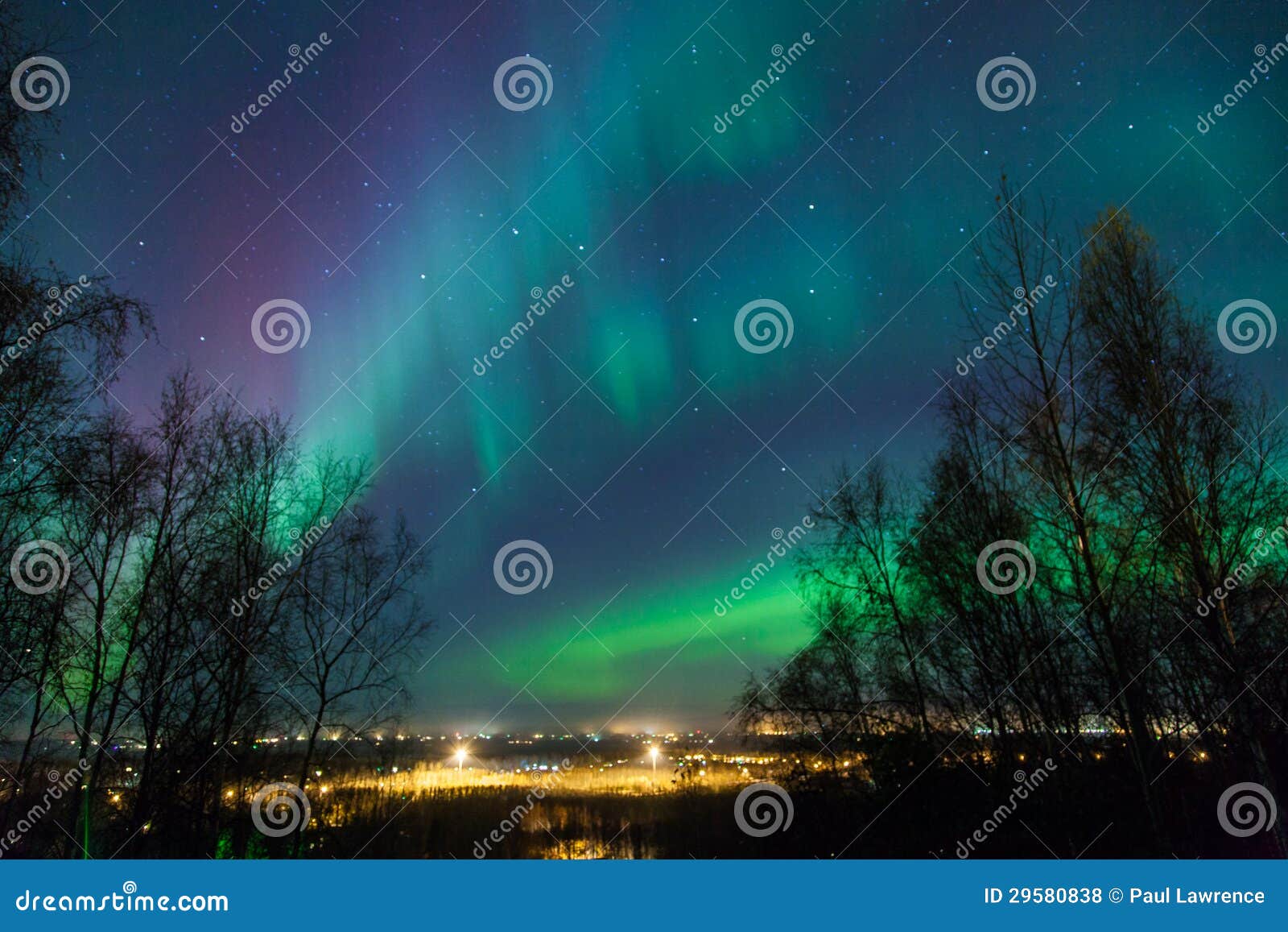 Northern Lights over City stock photo. Image of magic - 29580838