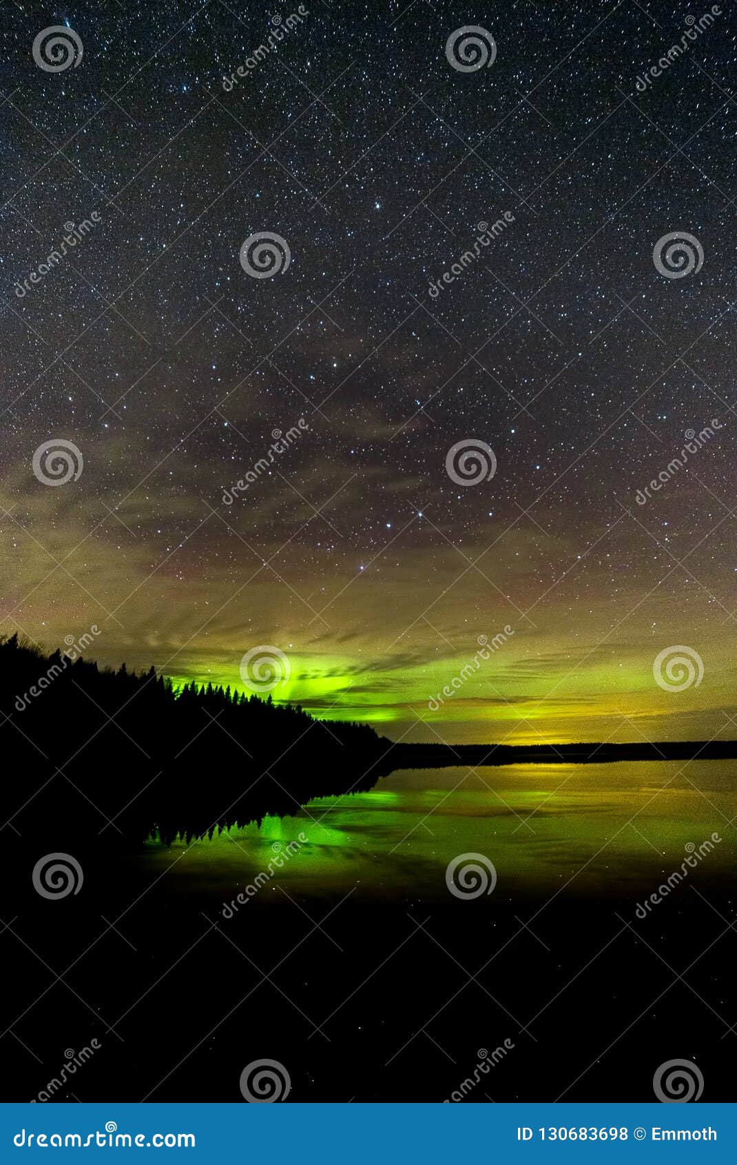 Northern Lights Over Lake with Clouds and Stars Stock Photo - Image of ...