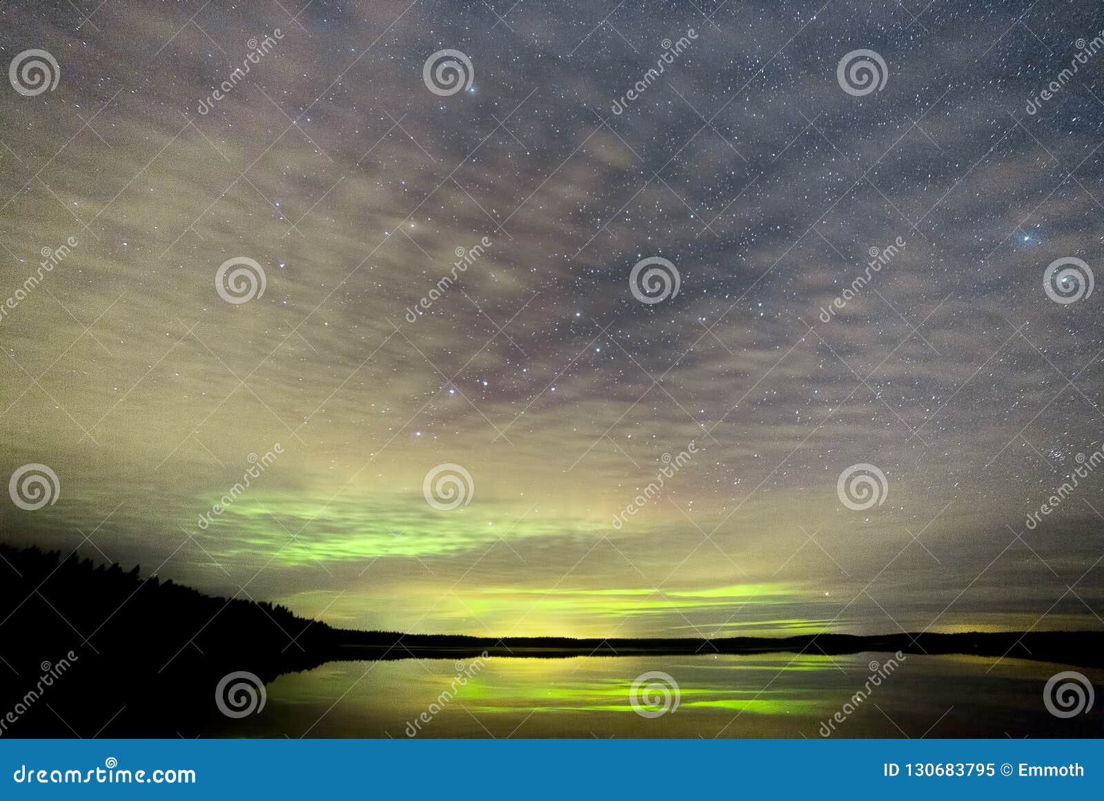 Northern Lights Over Lake with Clouds and Stars Stock Image - Image of ...