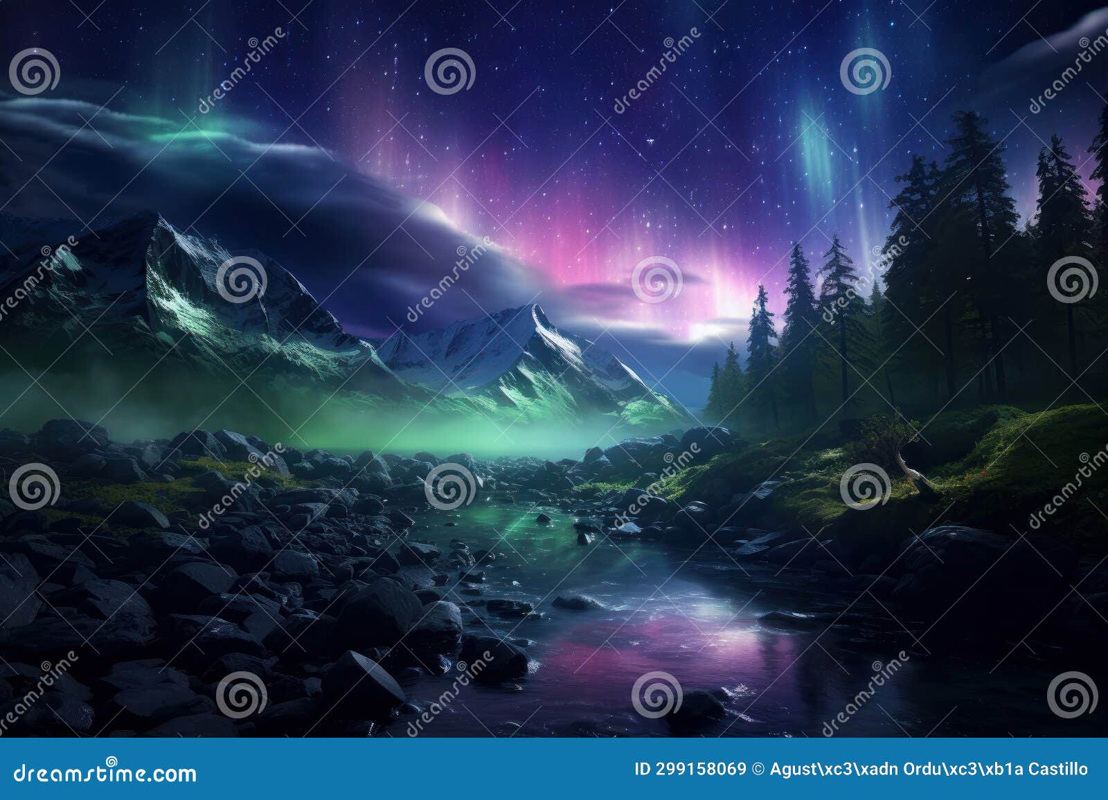 Northern Lights Over the Nordic Landscape. Stock Image - Image of ...