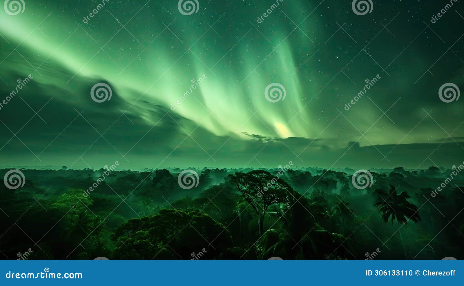 Northern Lights Over Rainforest Stock Photo - Image of view, flora ...