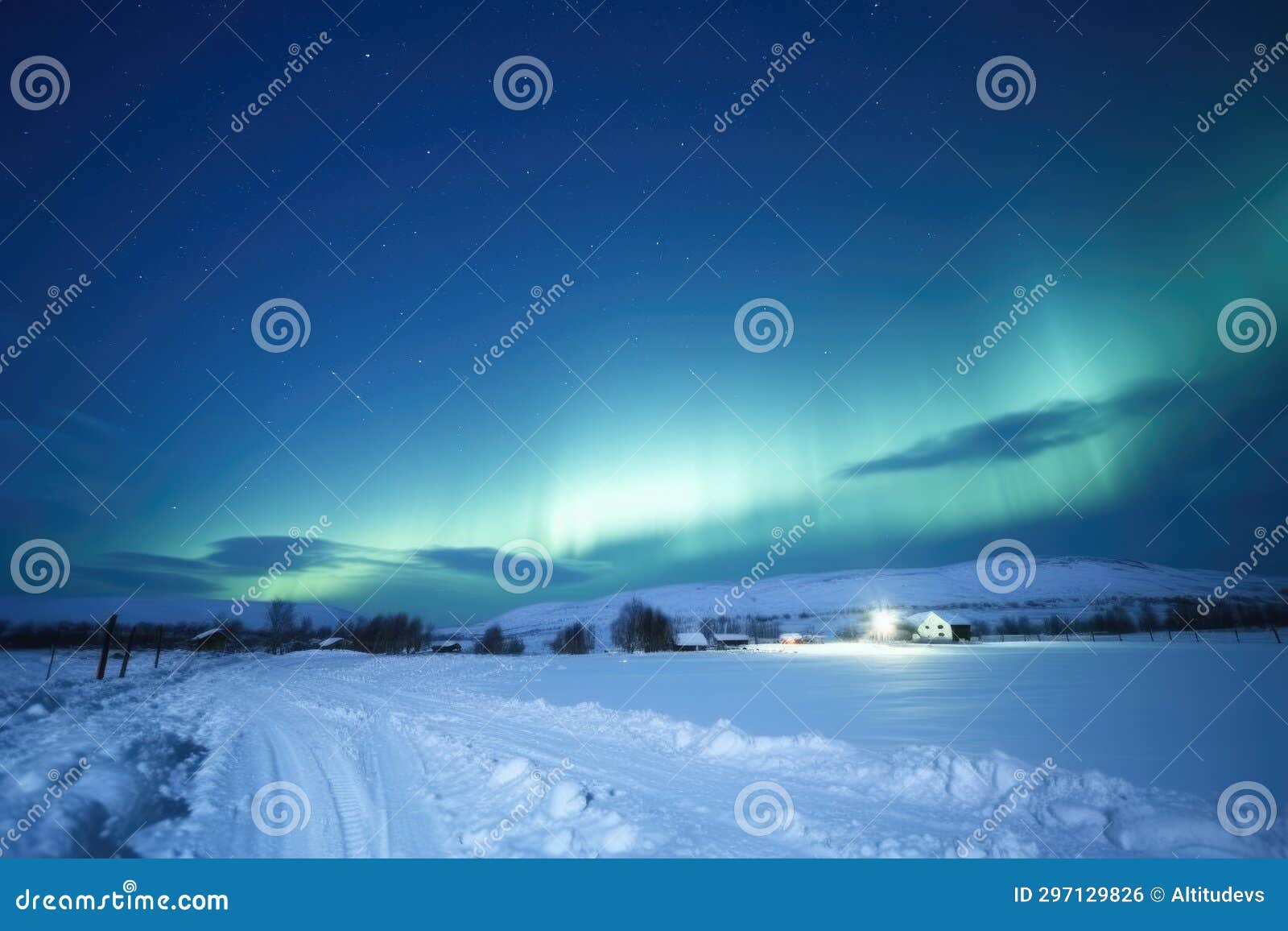 Northern Lights Over a Snowy Landscape Stock Photo - Image of winter ...