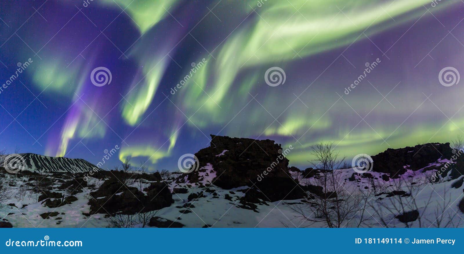 Northern Lights Panoramic Arctic Scene Stock Photo - Image of iceland ...