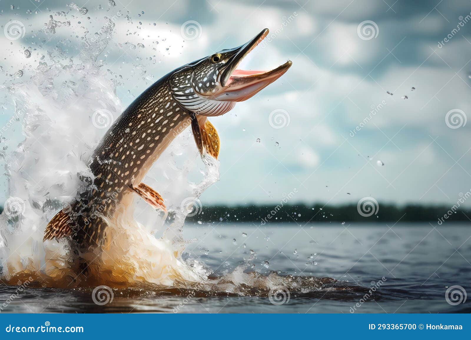 Jumping Pike Fish In Water Splashes Cartoon Vector | CartoonDealer.com ...