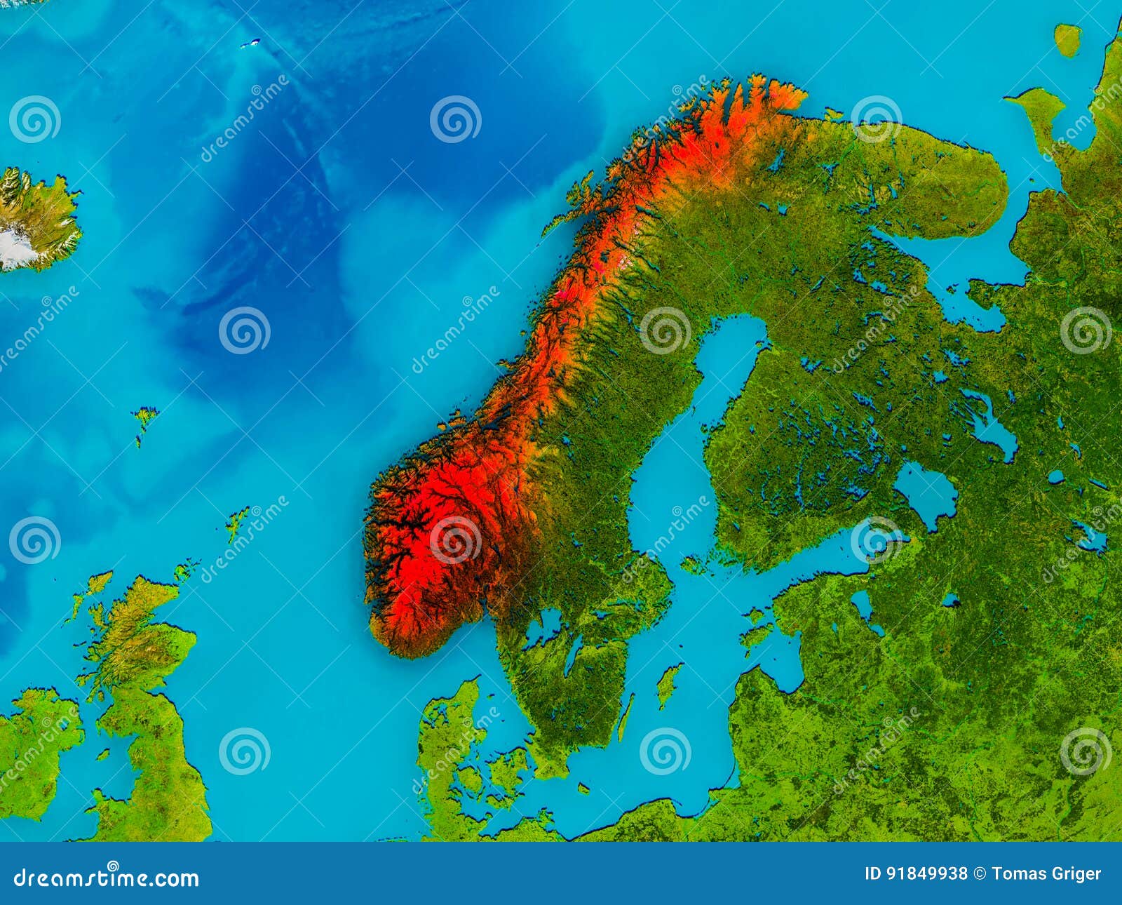 Noruega en mapa físico stock de ilustración. Ilustración de tierra ...