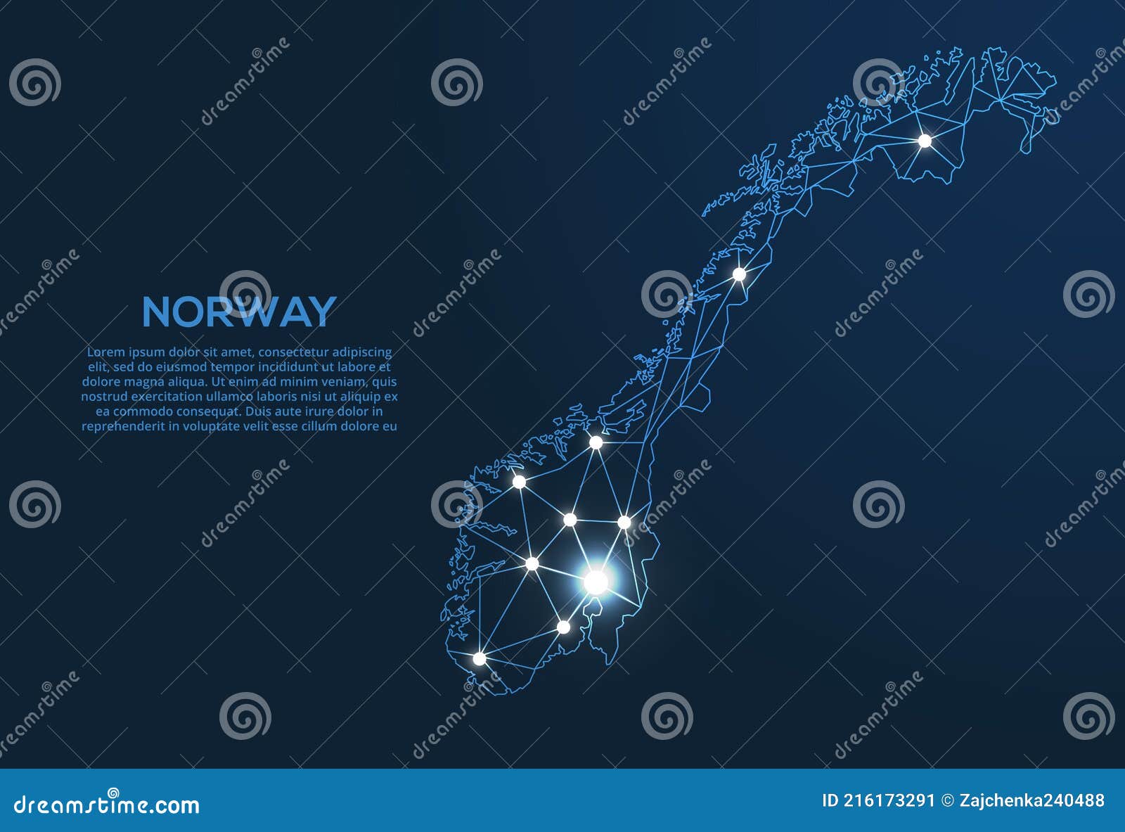 Norway Communication Network Map. Vector Low Poly Image of a Global Map ...