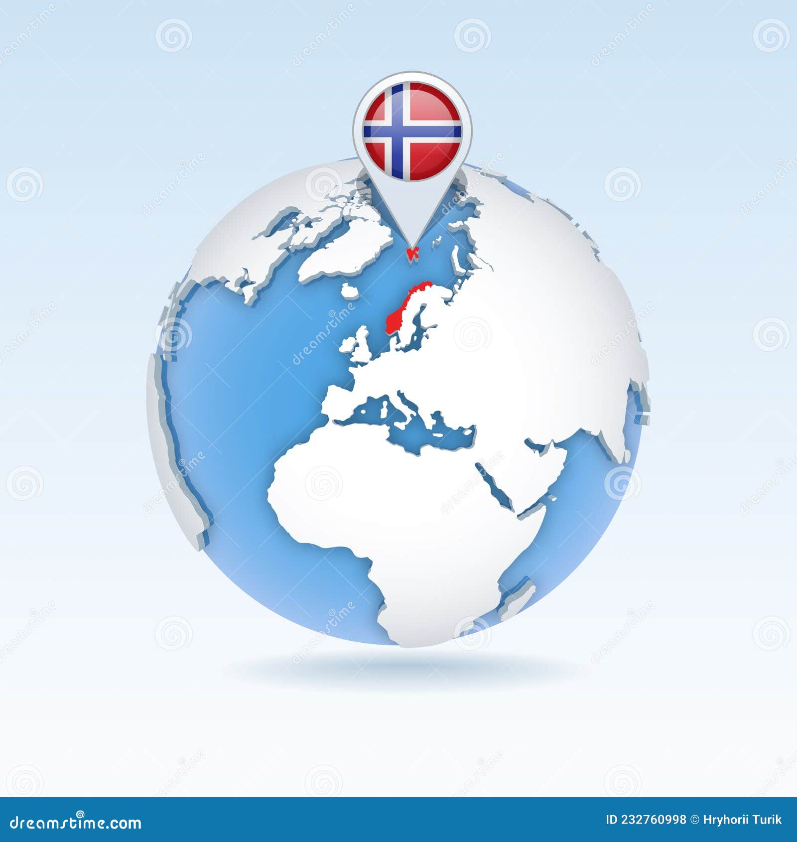 Norway - Country Map and Flag Located on Globe, World Map. Stock Vector ...
