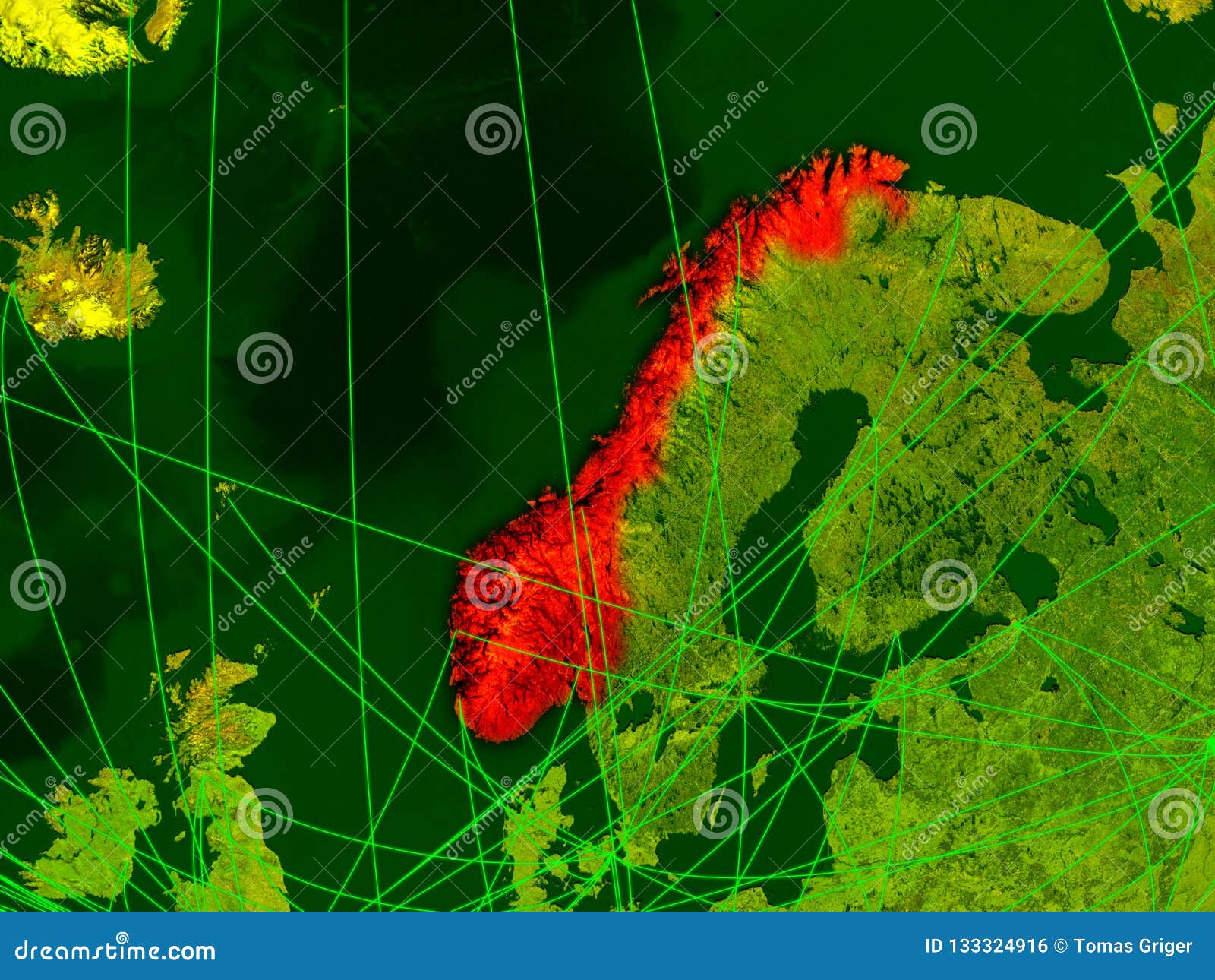 Norway on digital map stock illustration. Illustration of green - 133324916