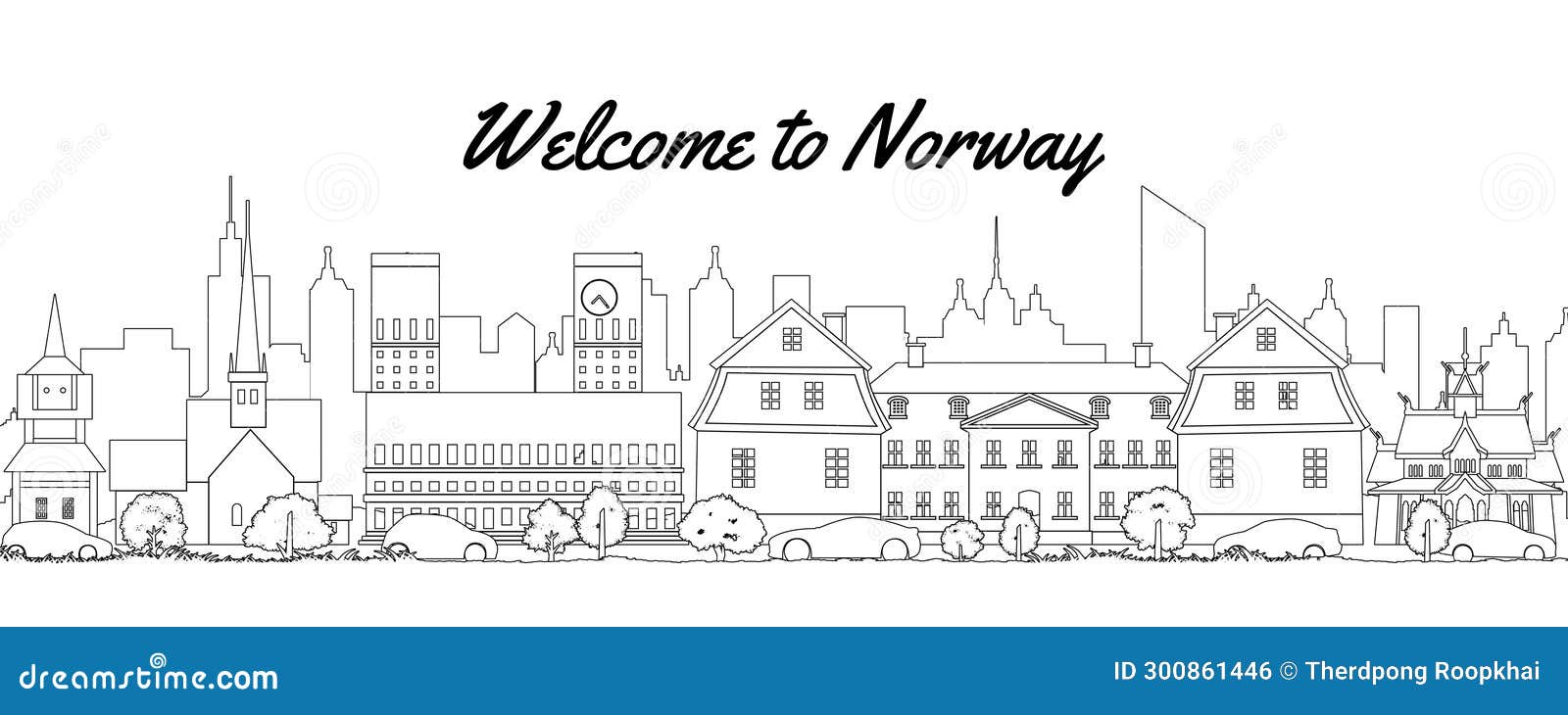 Norway Famous Landmarks by Silhouette Outline Style Stock Vector ...