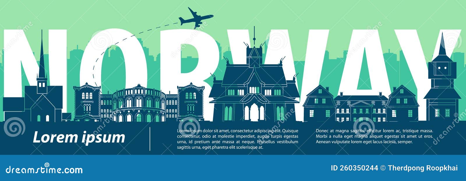 Norway Famous Landmarks by Silhouette Style Stock Vector - Illustration ...