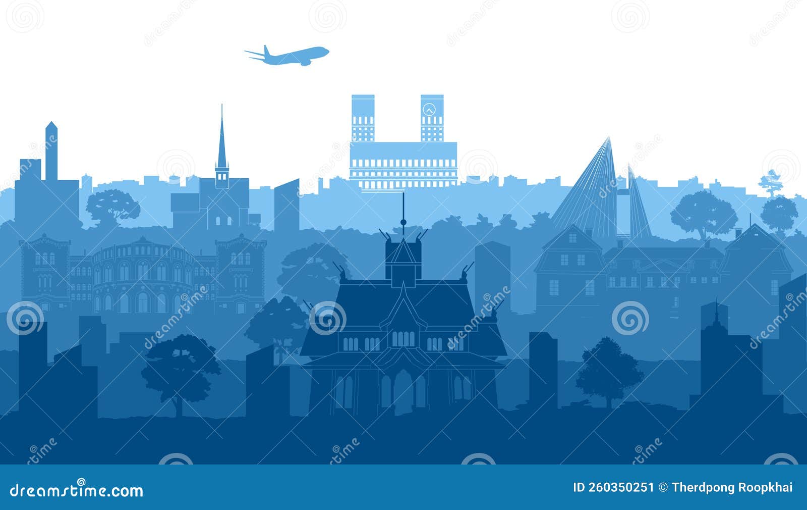 Norway Famous Landmarks by Silhouette Style Stock Vector - Illustration ...