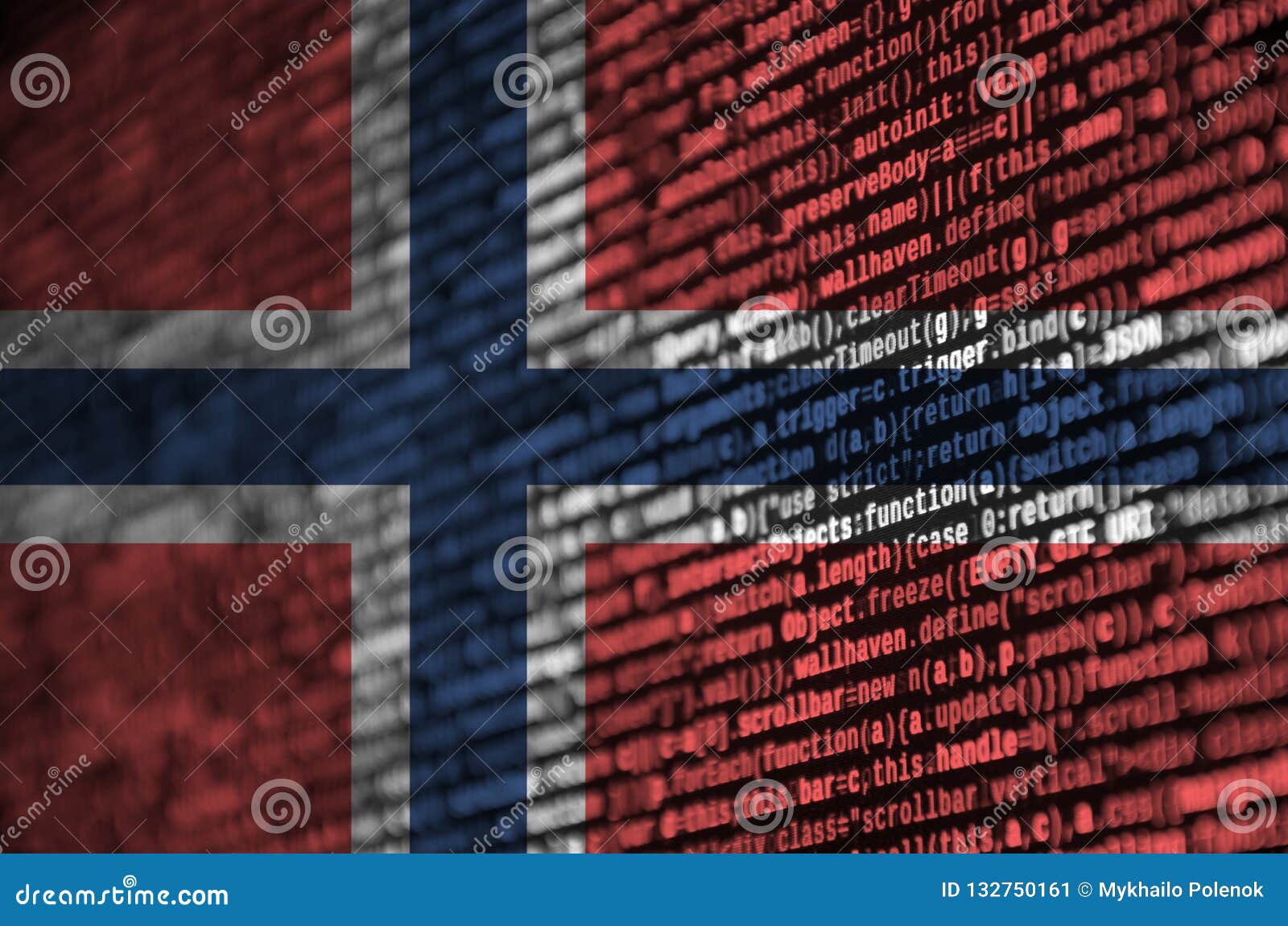 Norway Flag is Depicted on the Screen with the Program Code. the ...