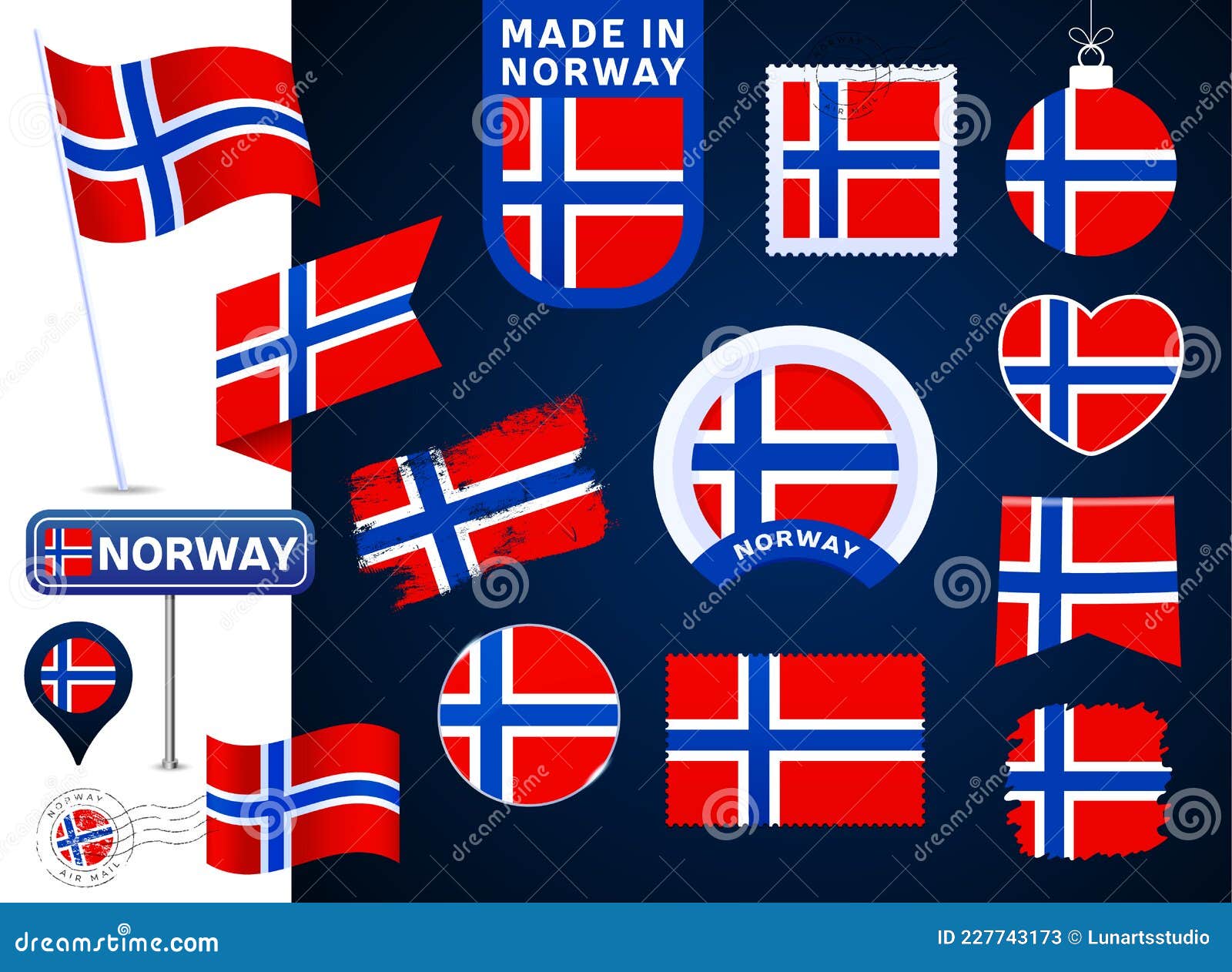 Norway Flag Vector Collection. Big Set of National Flag Design Elements ...
