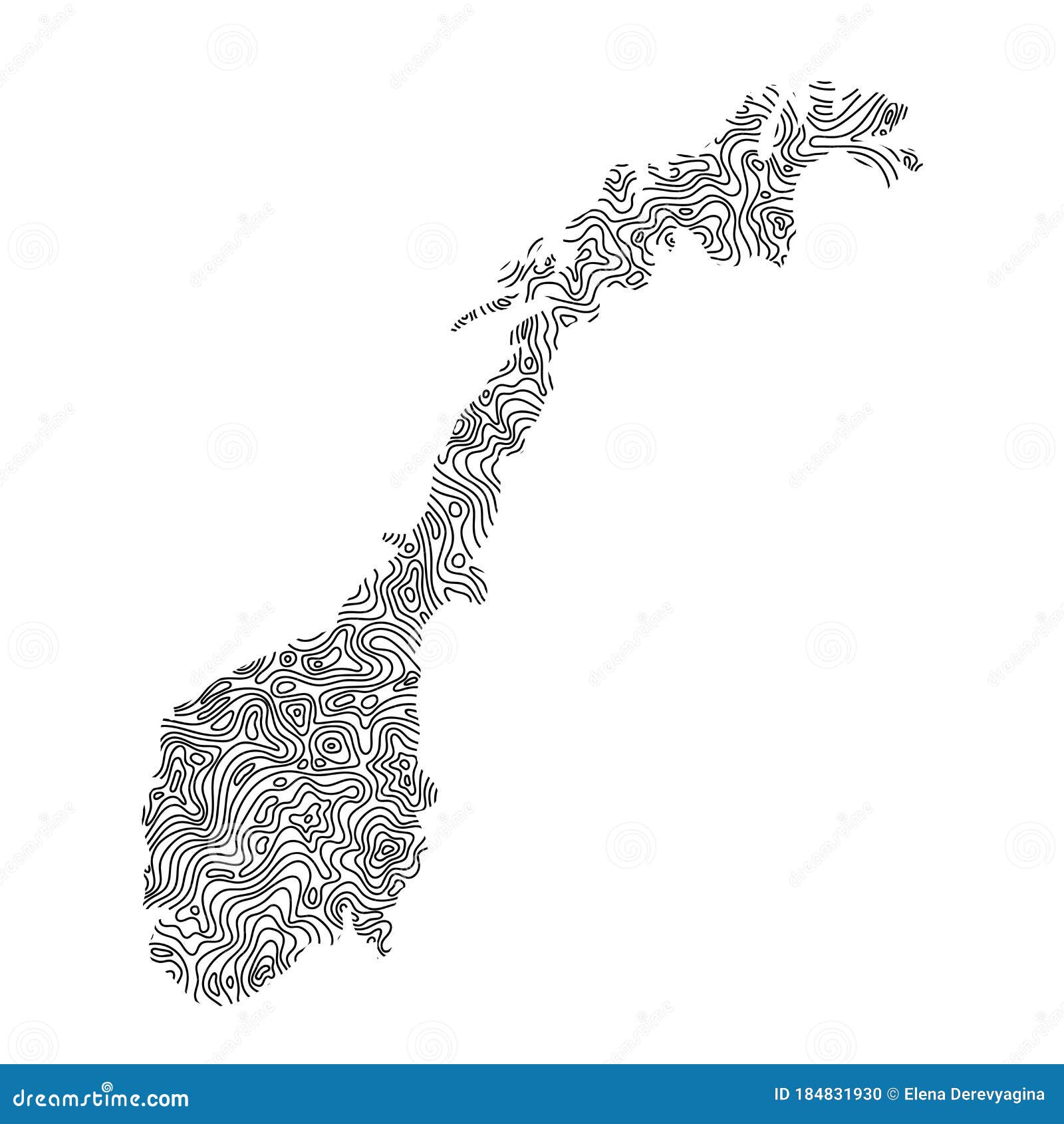 Norway Map From Black Isolines Or Level Line Geographic Topographic Map ...