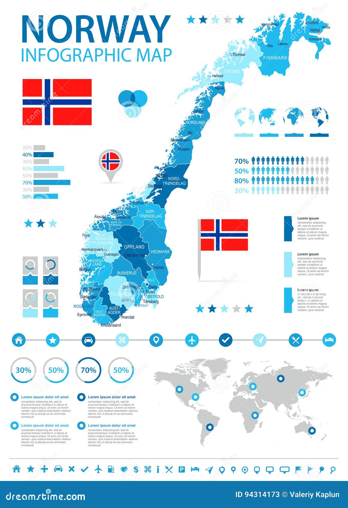 Norway - Map and Flag - Infographic Illustration Stock Illustration ...