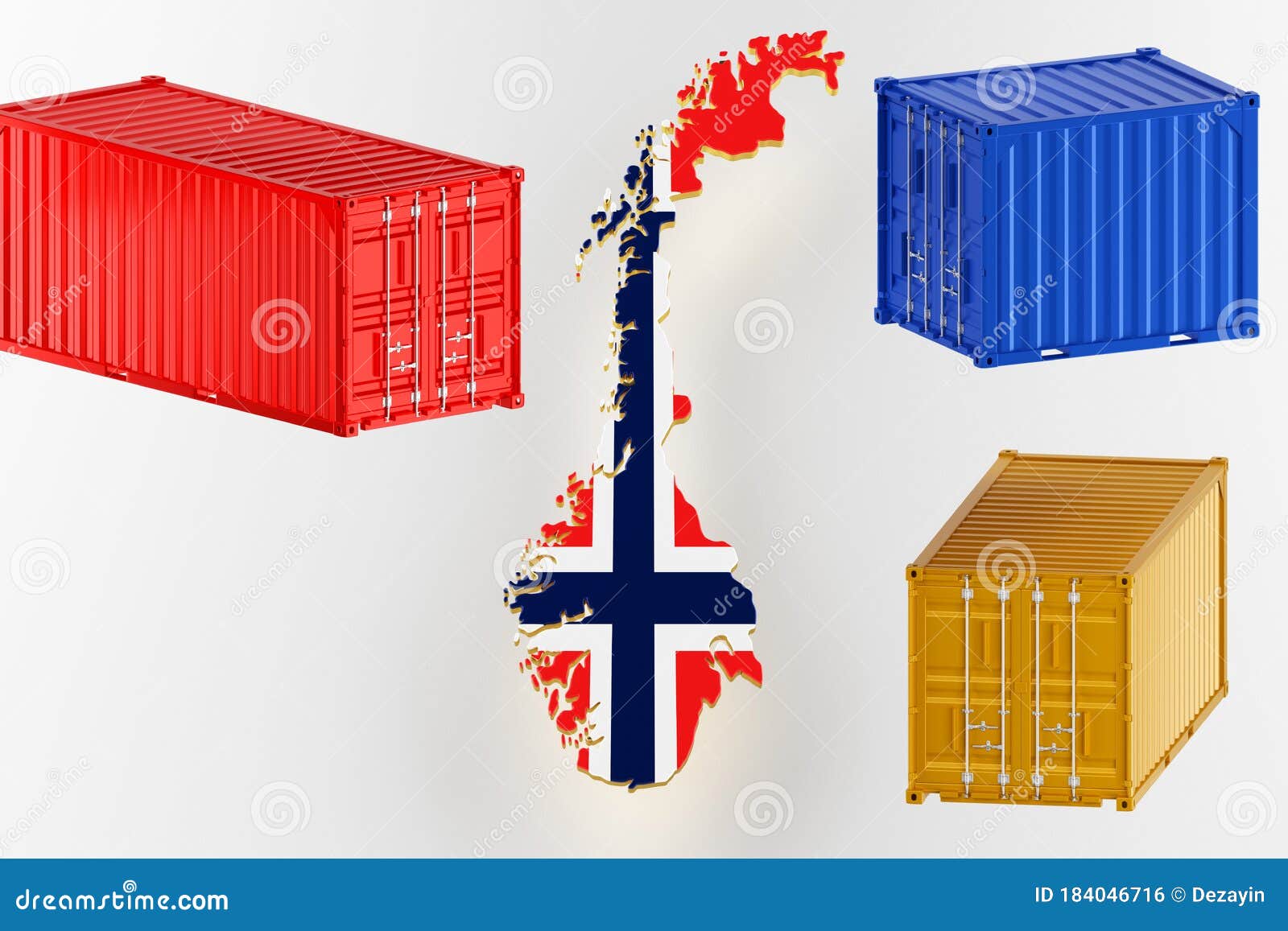 Norway Map Image with Flag. Freight Shipping in Containers. 3d Render ...
