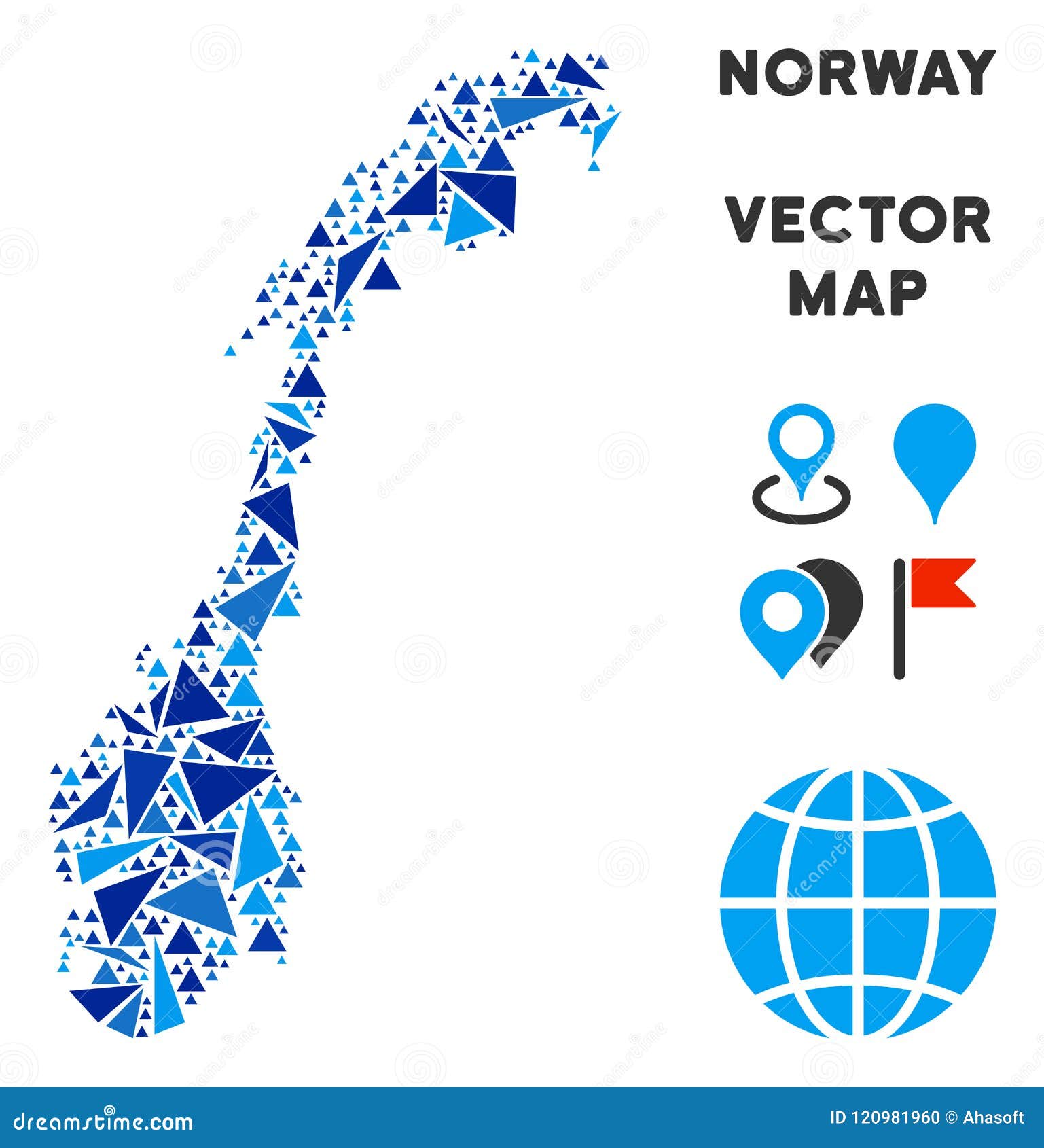 Blue Triangle Norway Map stock vector. Illustration of abstract - 120981960