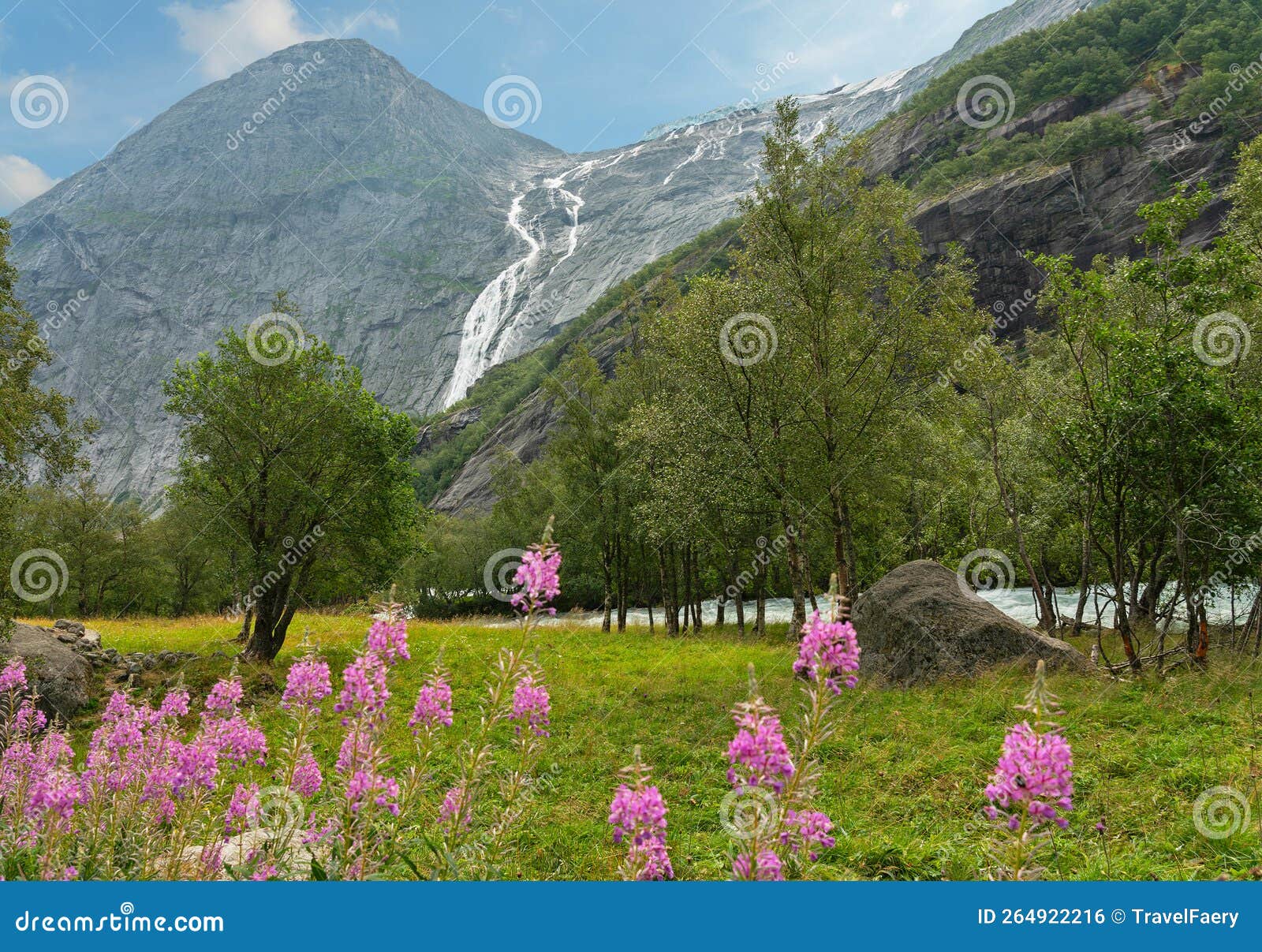 Norway, National Park Jostedalsbreen Landscape View with Waterfall ...