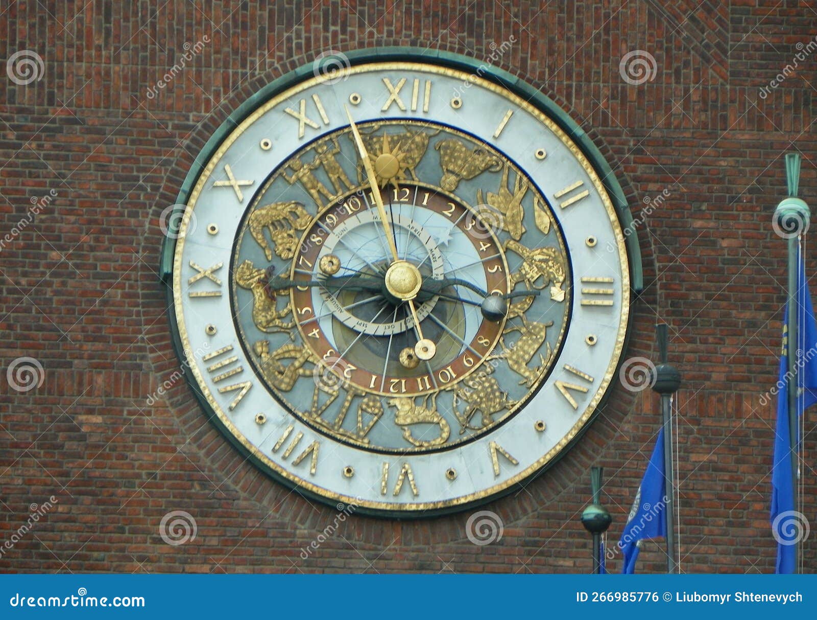 Norway, Oslo, Clock on City Hall Stock Photo - Image of lighting, ð±ñƒð ...