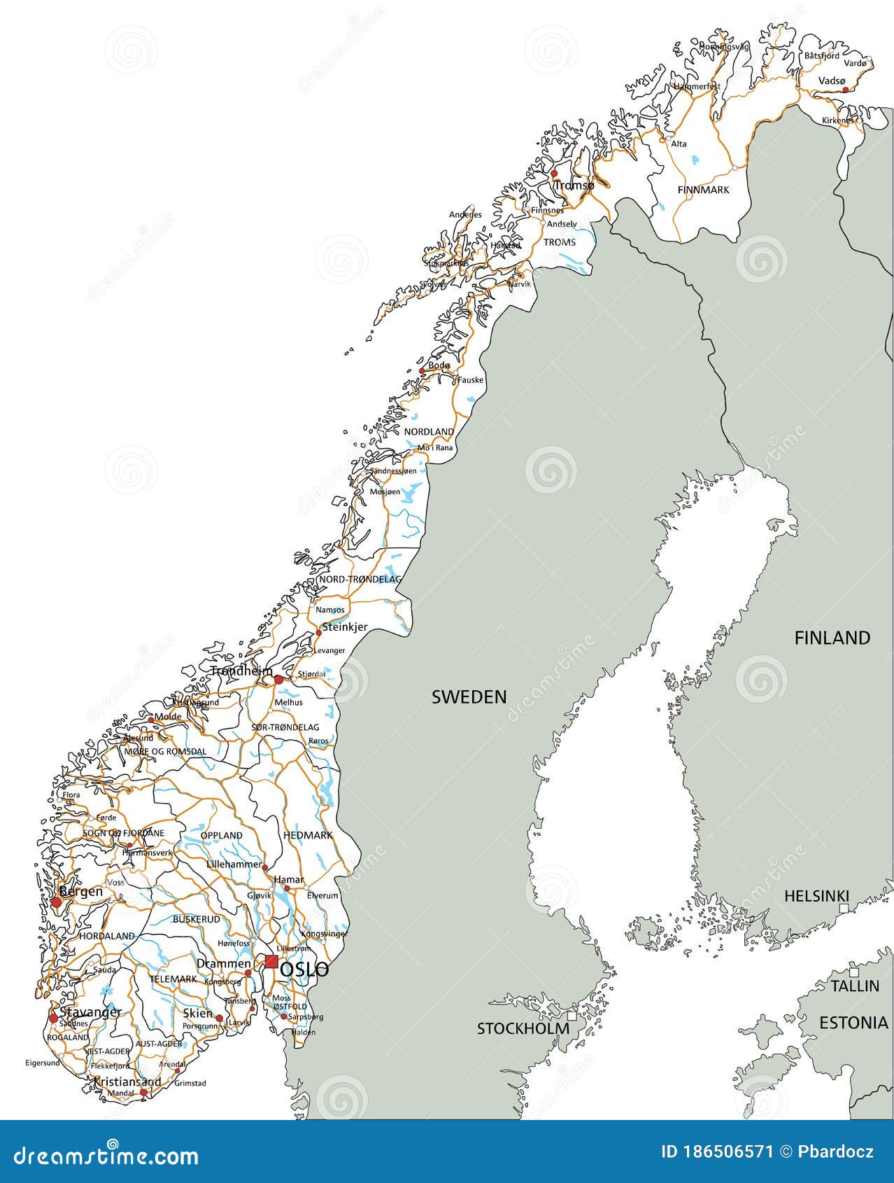 The Detailed Map Of The Norway With Regions Or States And Cities ...