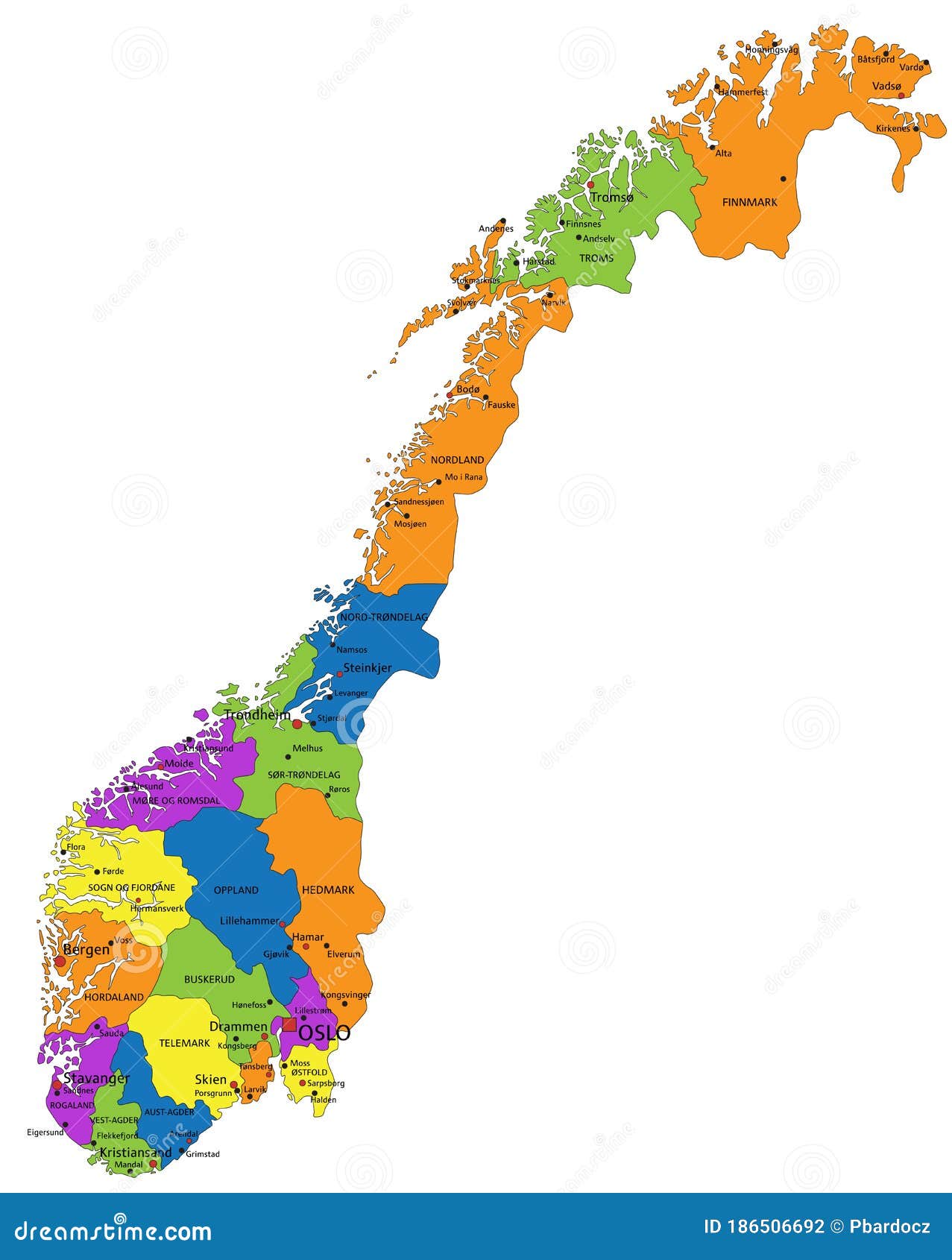 Colorful Norway Political Map with Clearly Labeled, Separated Layers ...