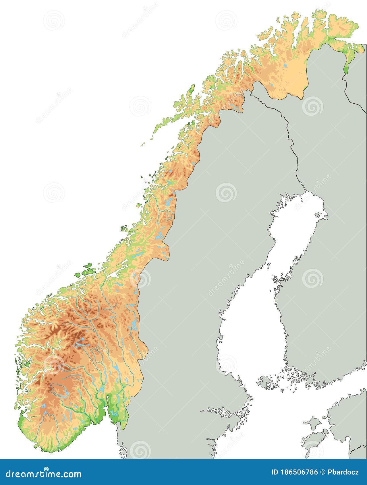 High Detailed Norway Physical Map. Stock Vector - Illustration of ...