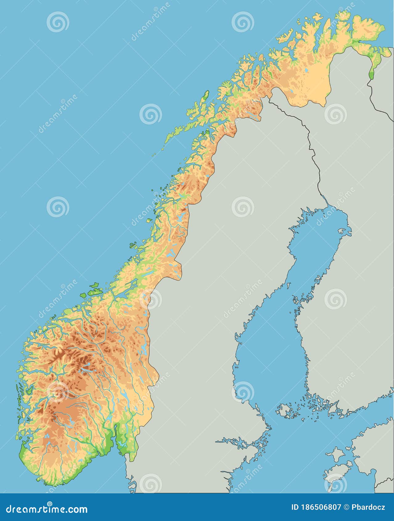 High Detailed Norway Physical Map. Stock Vector - Illustration of label ...