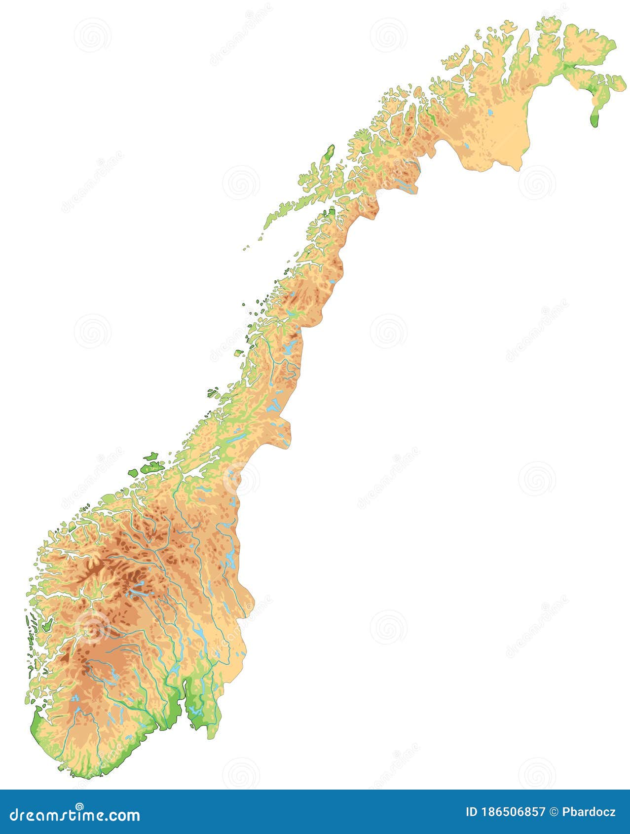 High Detailed Norway Physical Map. Stock Vector - Illustration of mapping, detailed: 186506857