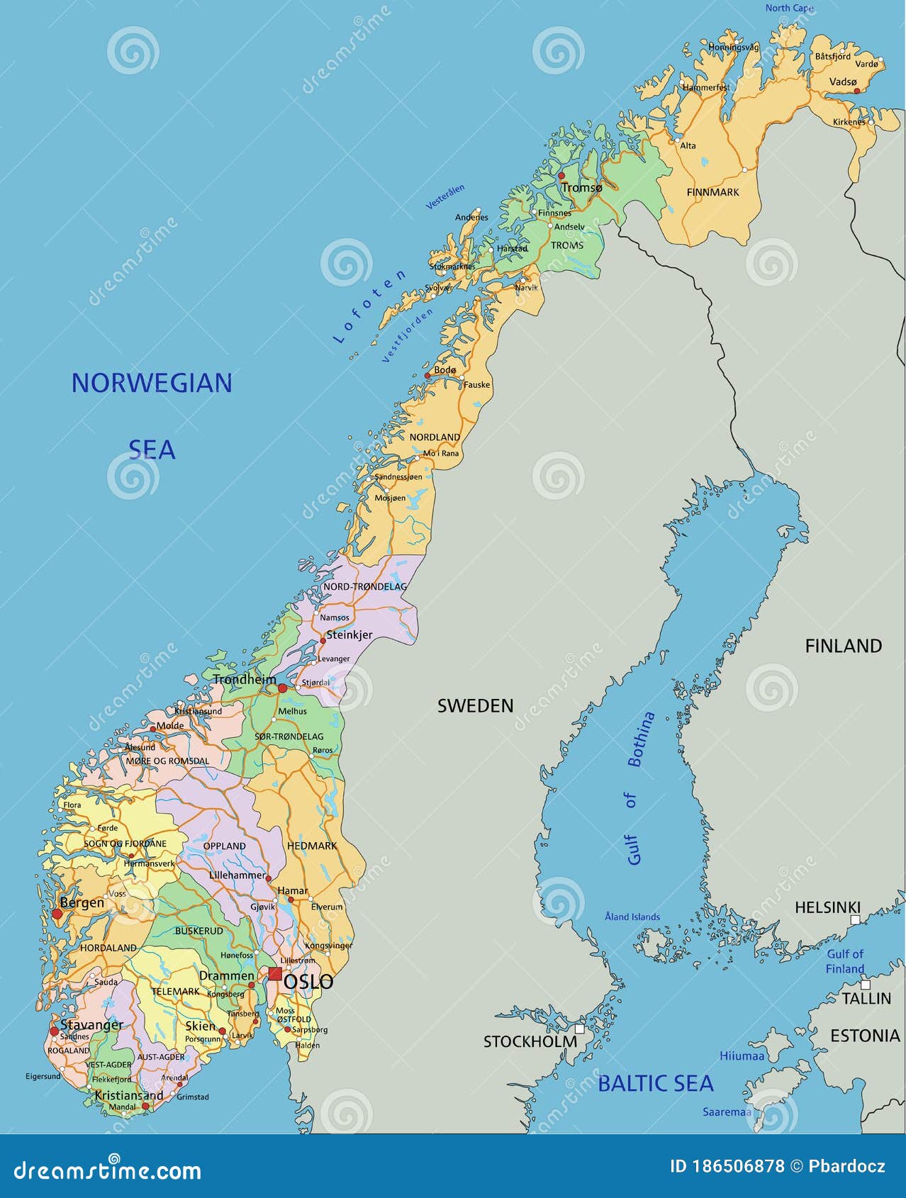 Norway - Highly Detailed Editable Political Map with Labeling. Stock ...