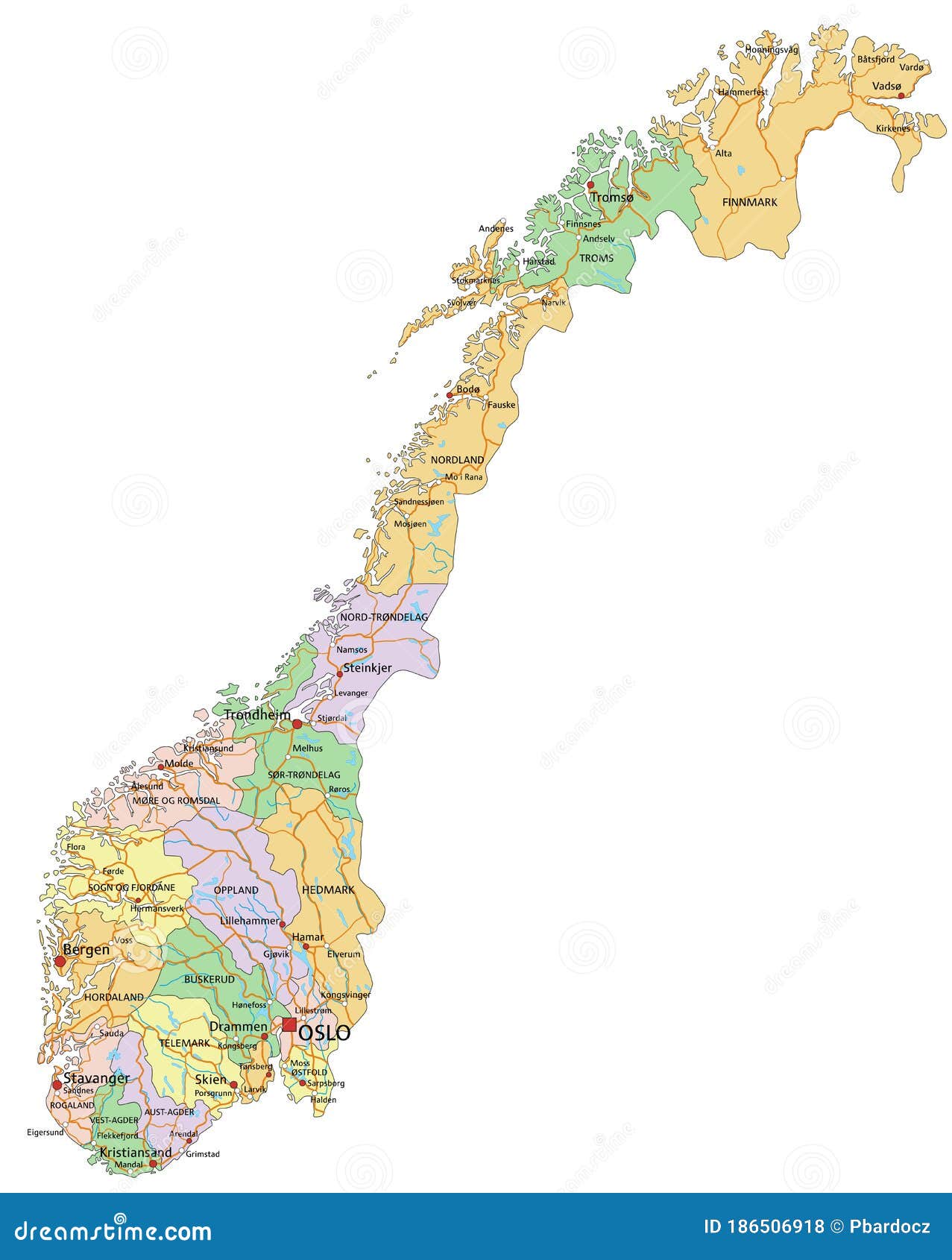 Norway - Highly Detailed Editable Political Map With Labeling. Vector ...