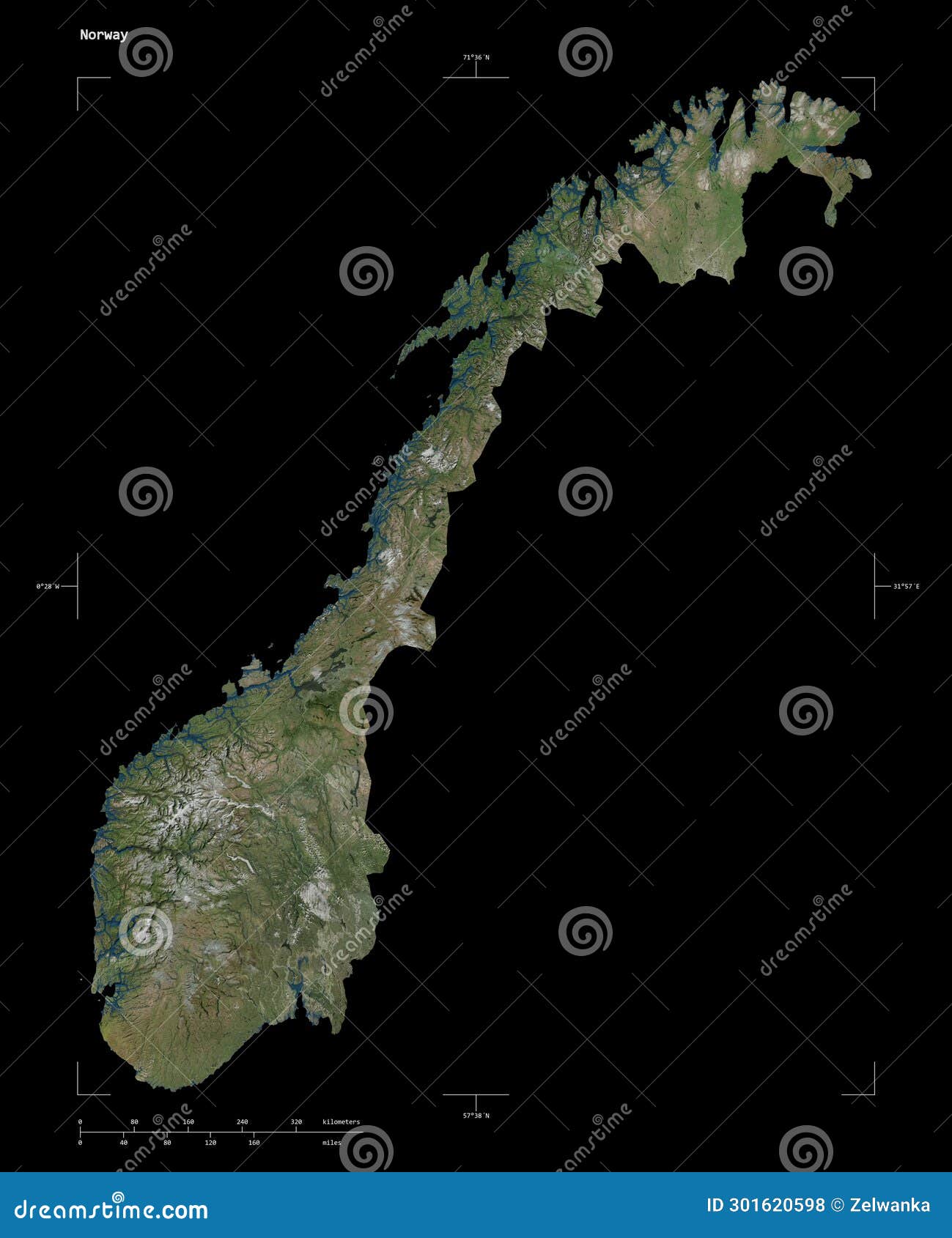Norway Shape on Black. High-res Satellite Stock Illustration ...