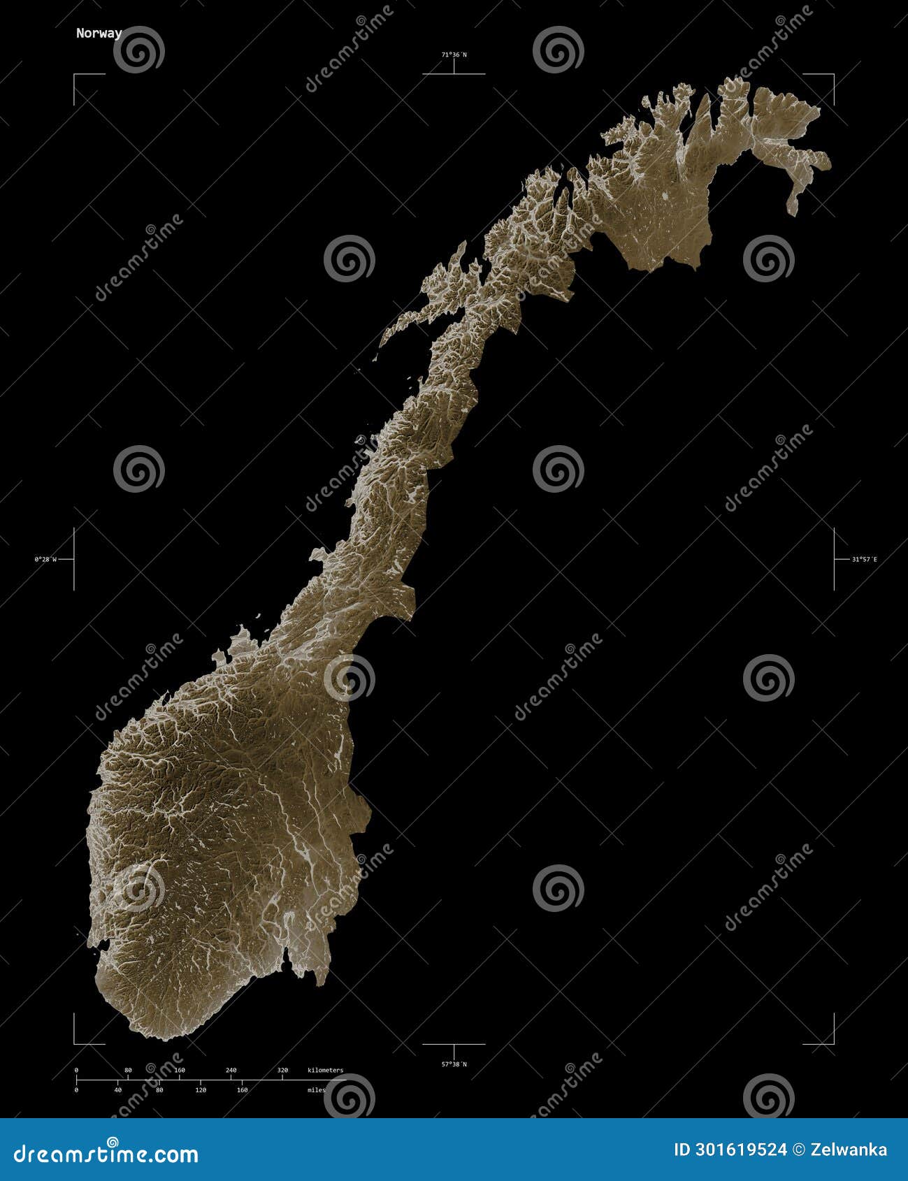 Norway Shape on Black. Sepia Stock Illustration - Illustration of ...