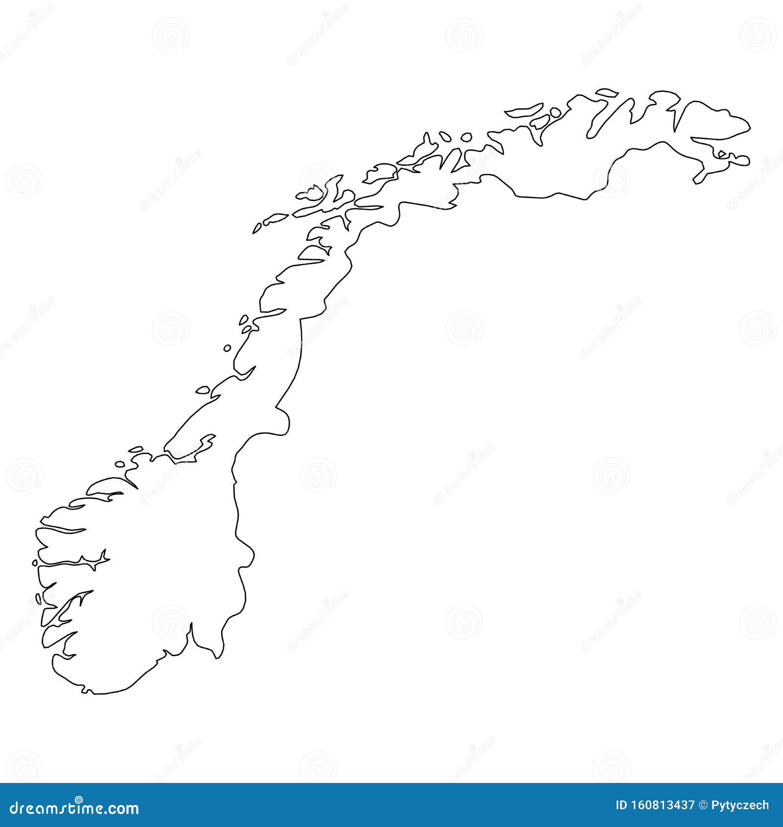 Norway - Solid Black Outline Border Map of Country Area. Simple Flat ...
