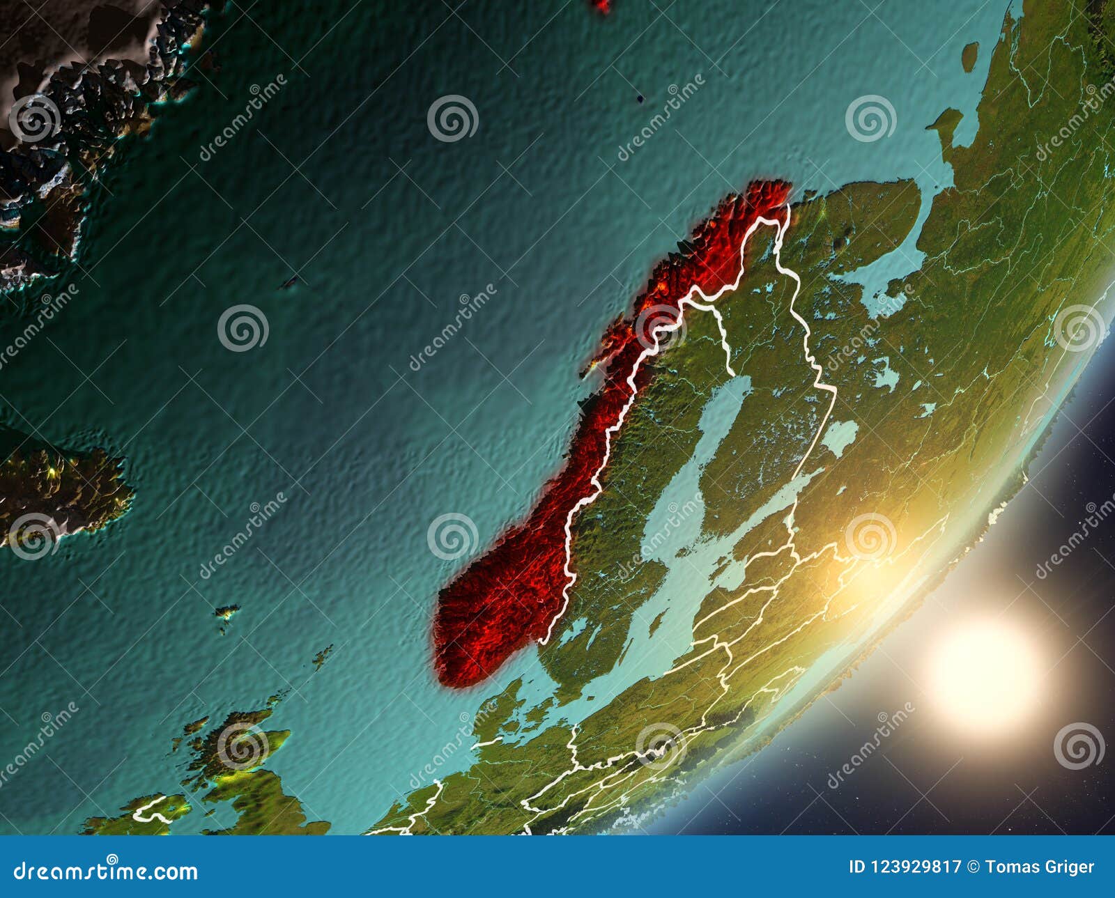 Sun Rising Above Norway from Space Stock Illustration - Illustration of ...