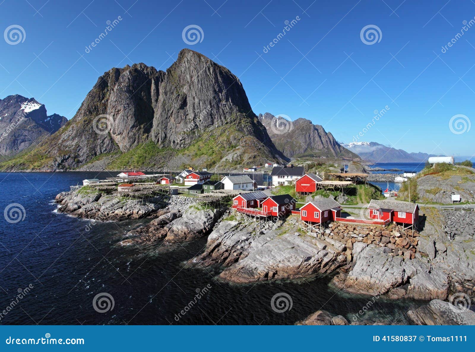 Norway village Reine stock image. Image of rorbu, cottage - 41580837