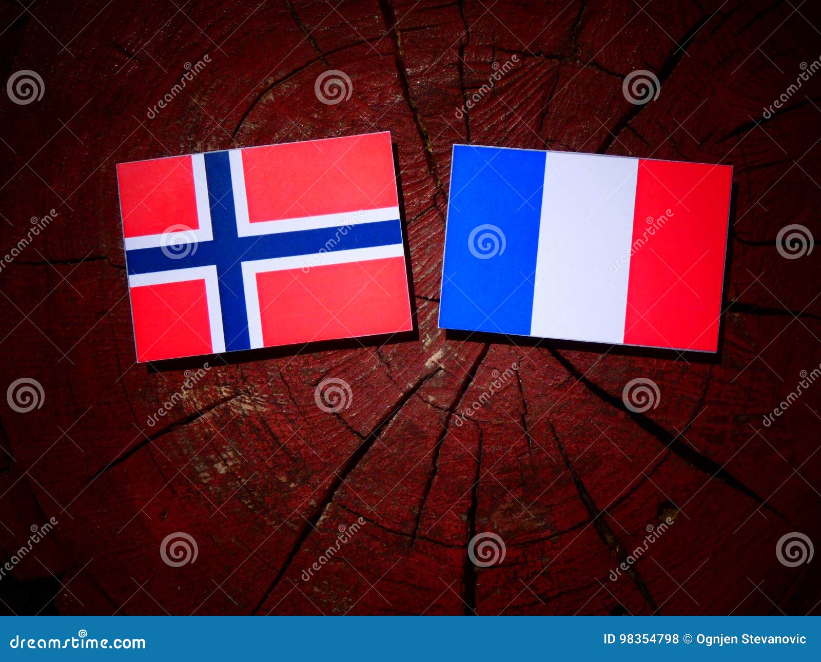 Norwegian Flag with French Flag on a Tree Stump Isolated Stock Photo ...