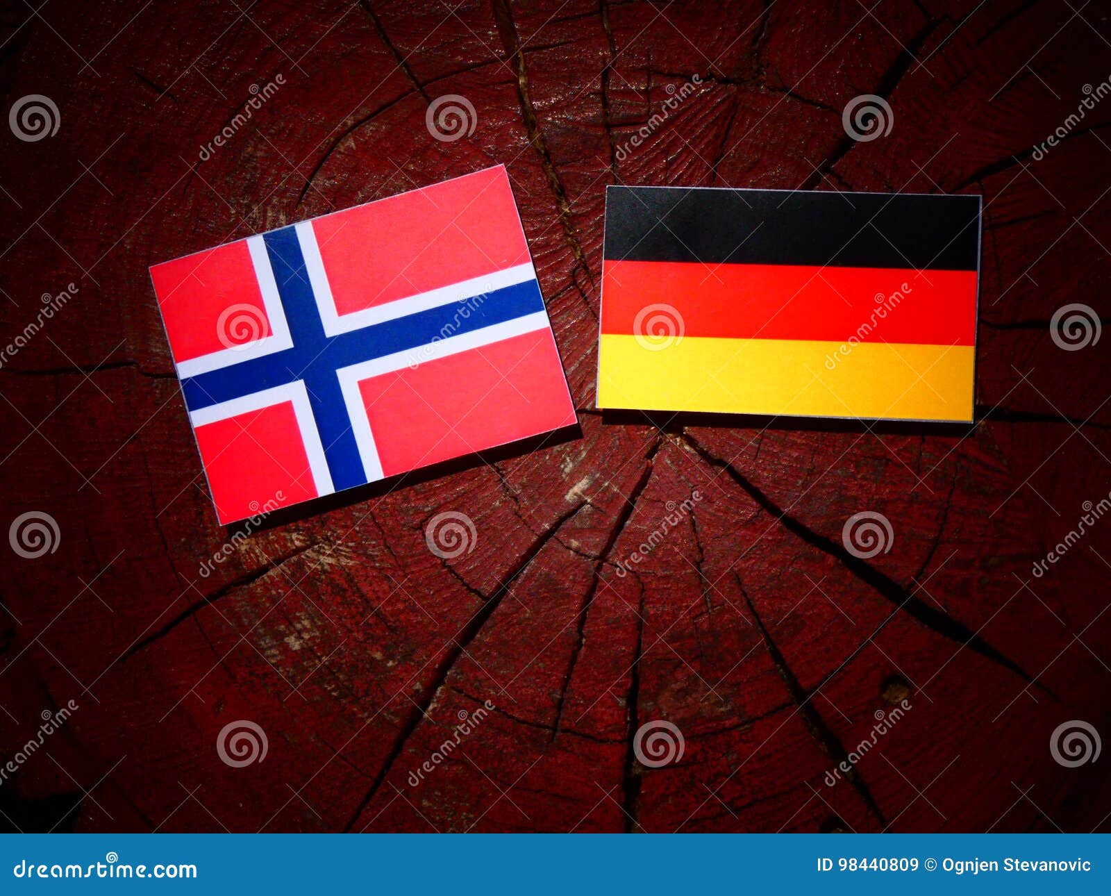 Norwegian Flag with German Flag on a Tree Stump Stock Image - Image of ...