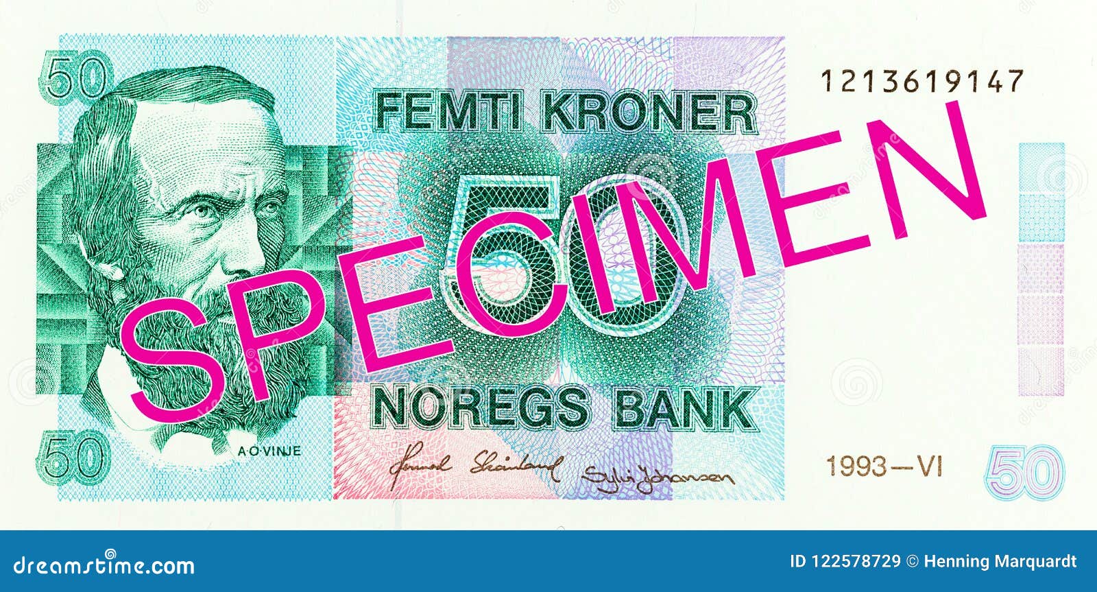 50 Norwegian Krone Bank Note Obverse Stock Image - Image of economic ...