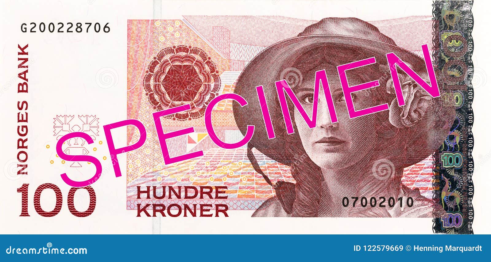 100 Norwegian Krone Bank Note Obverse Stock Image - Image of paper ...